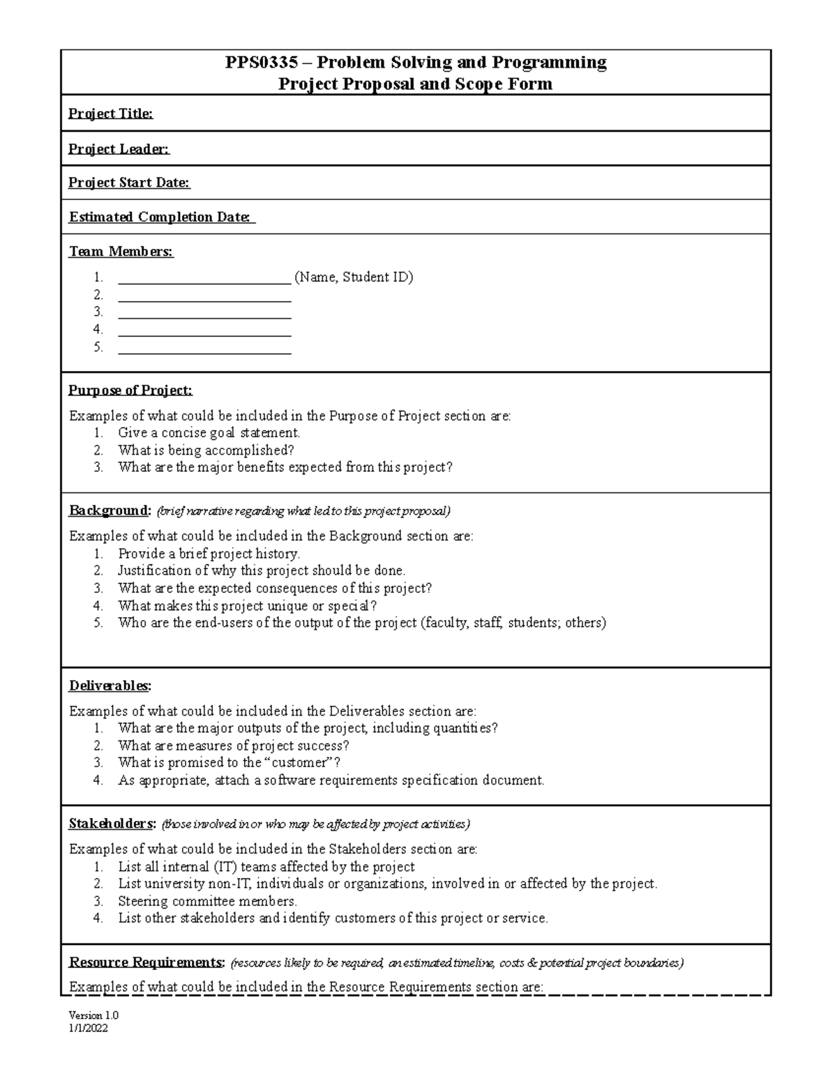 2 - Project Proposal and Scope Form - to fill up and submit - PPS0335 ...