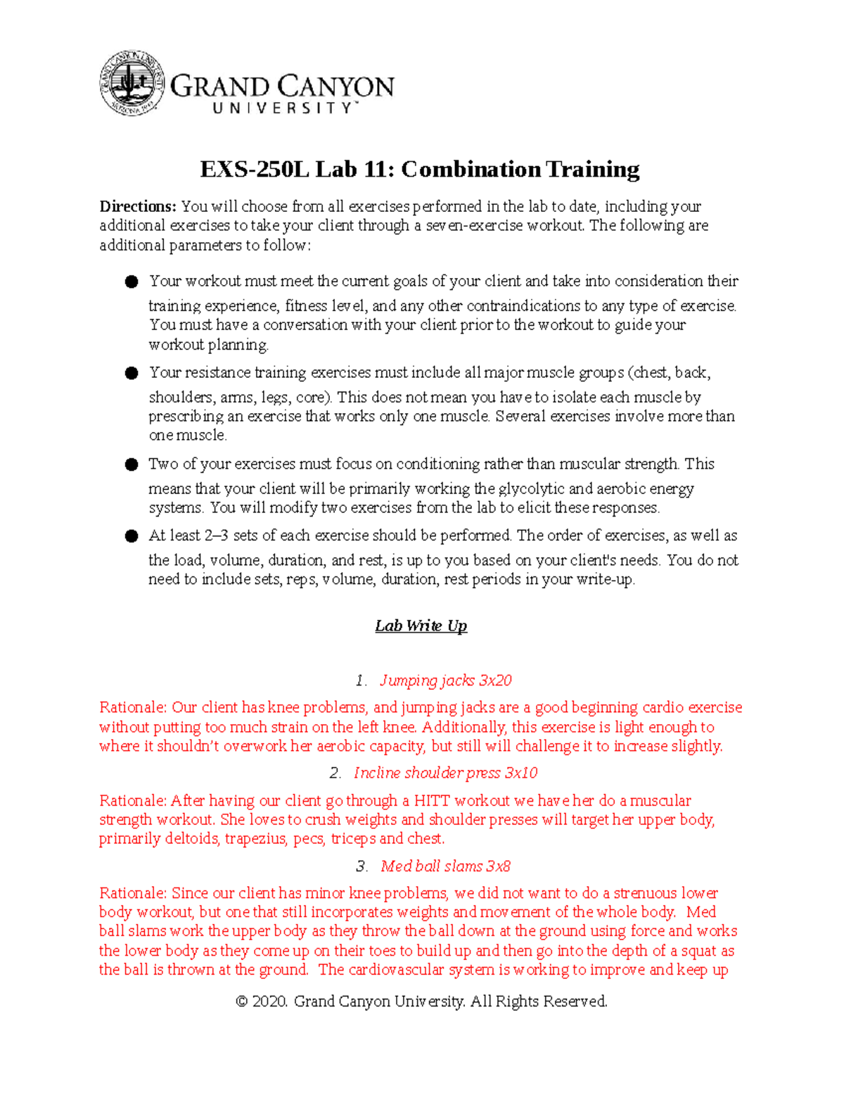 Lab 11 Combination Training - EXS-250L Lab 11: Combination Training ...