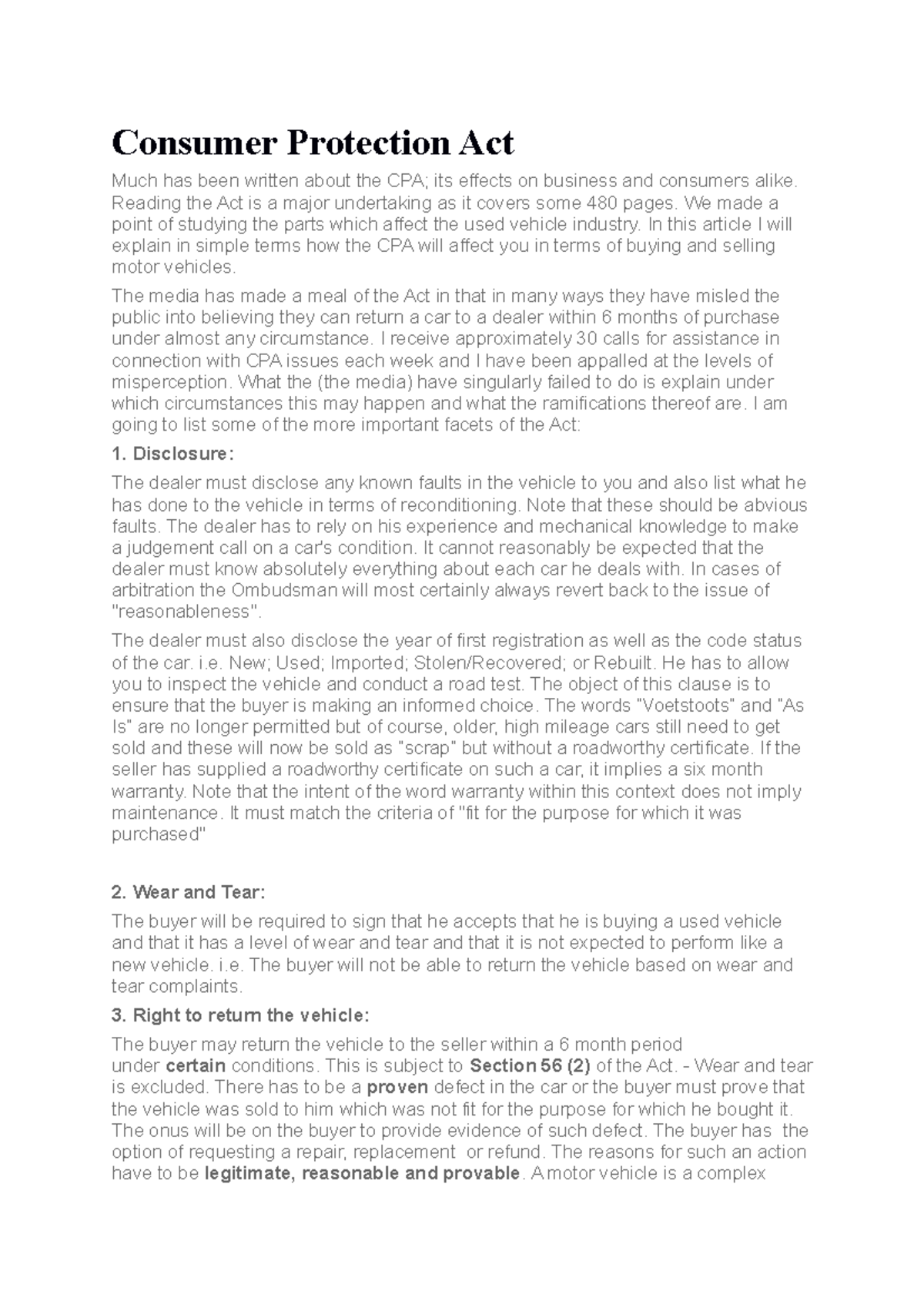 CPA Summary - Practical - Consumer Protection Act Much has been written ...