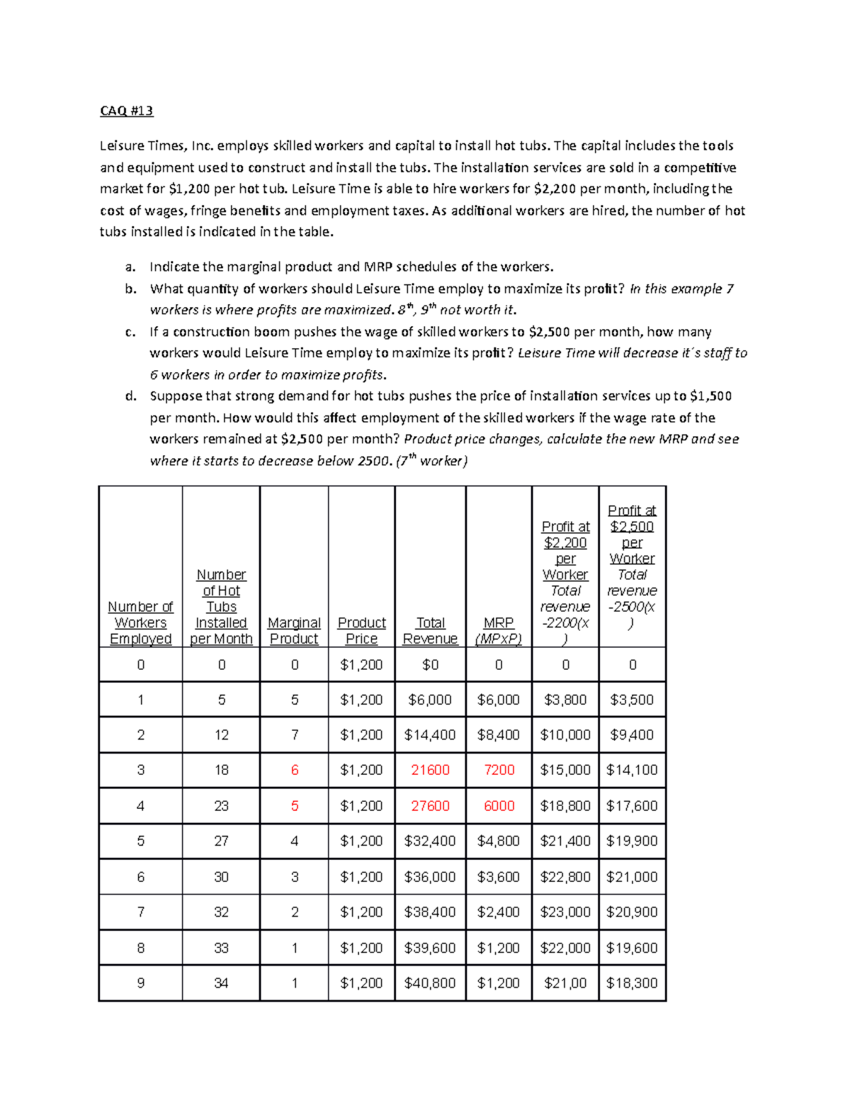 Chapter 25 Examples - CAQ Leisure Times, Inc. employs skilled workers ...