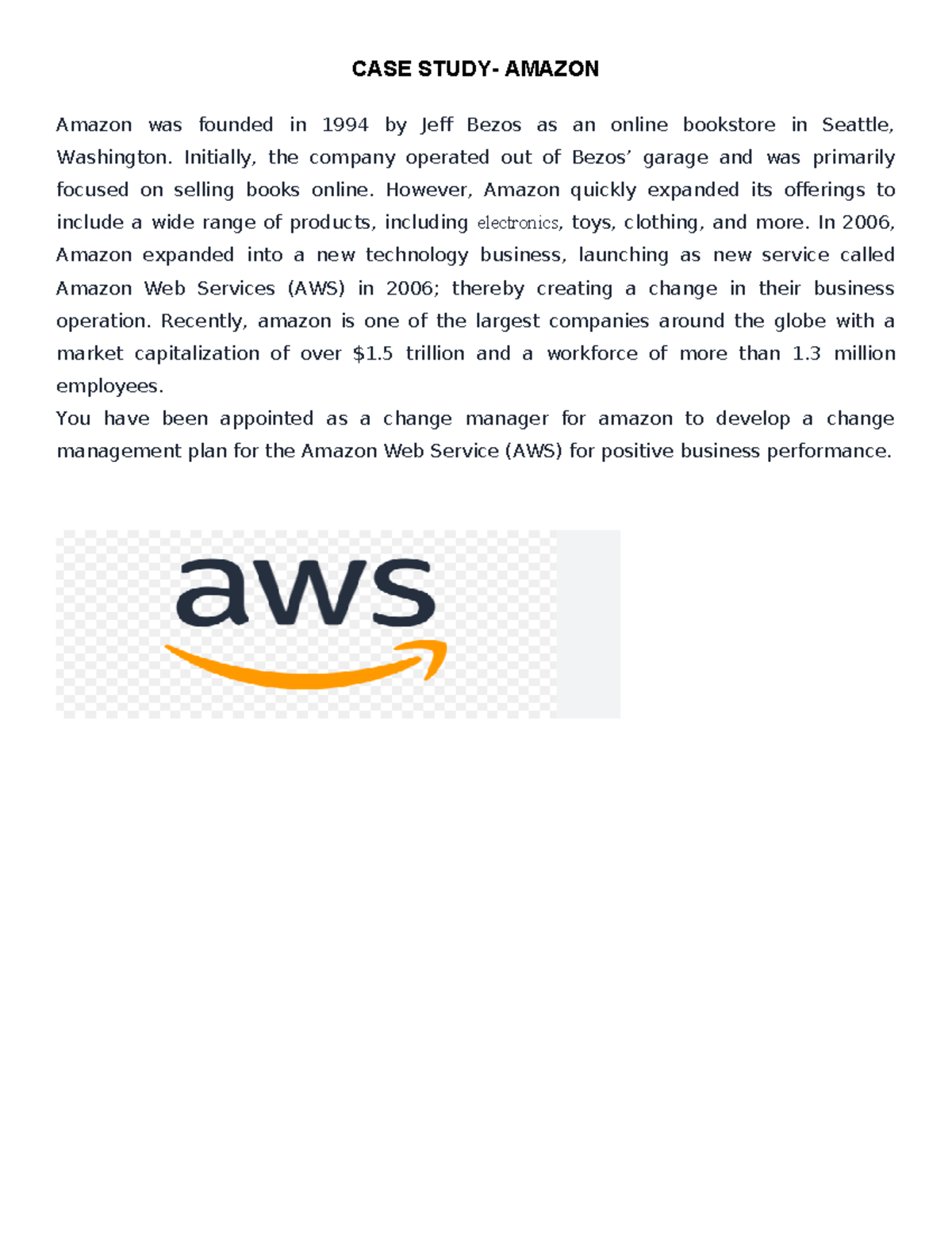 CASE Study- Amazon - Assessment to help - CASE STUDY- AMAZON Amazon was ...