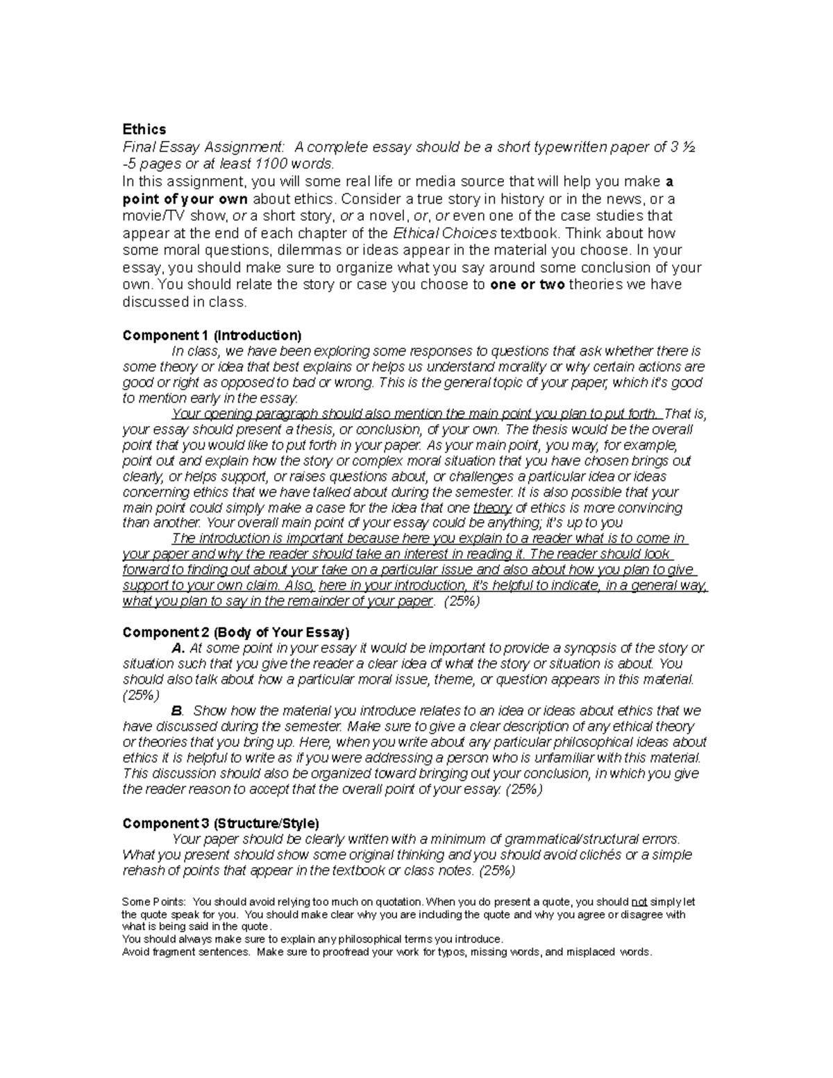 Ethics Final Essay (on Objectivism vs. Relativism/Subjectivism ...