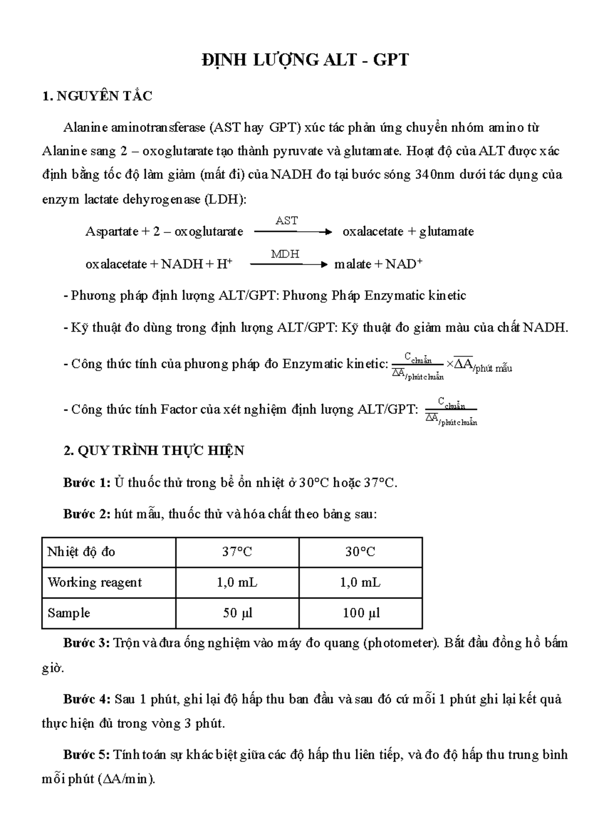 ĐỊNH LƯỢNG ALT - GPT - hóa sinh - ĐỊNH LƯỢNG ALT - GPT 1. NGUYÊN TẮC ...