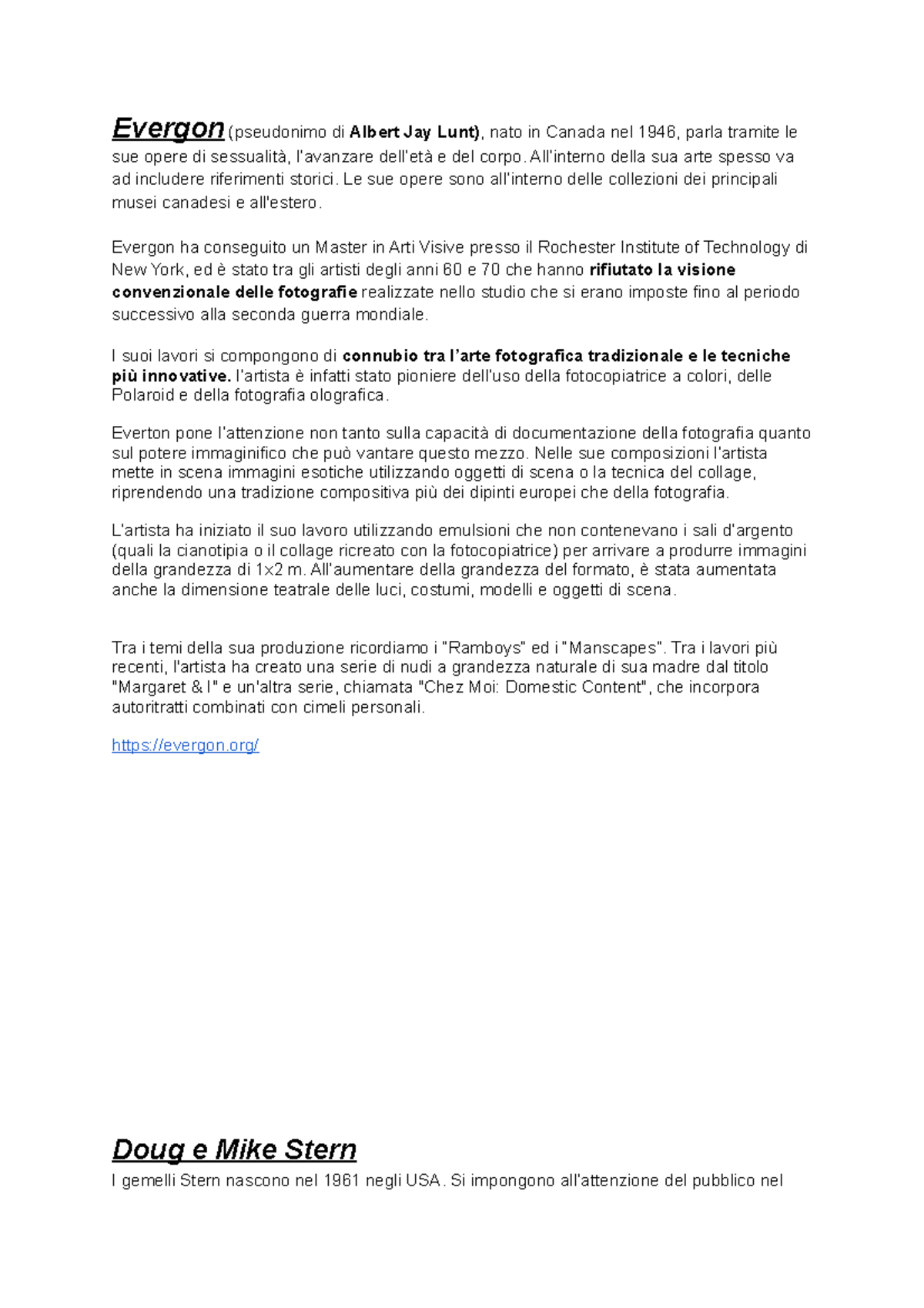 Evergon e doug e mike stern approfondimento artisti - Evergon ...