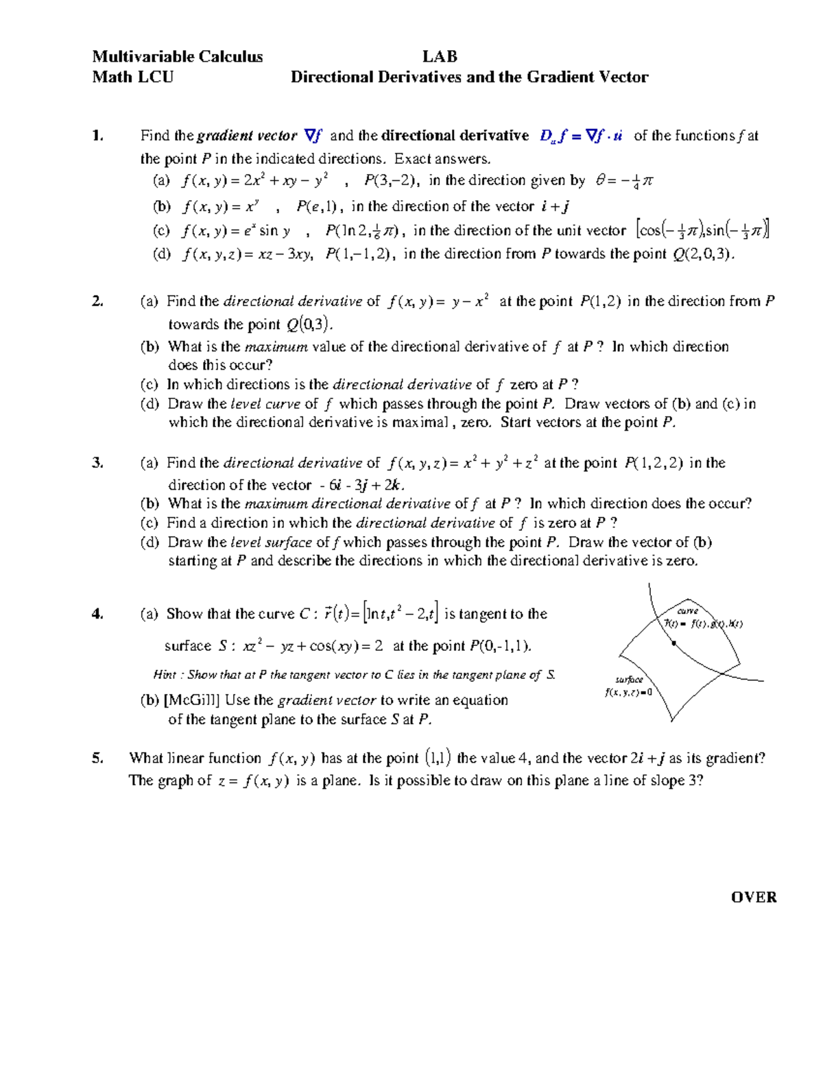 LCU Lab10 Gradient Dir Der - Multivariable Calculus LAB Math LCU ...