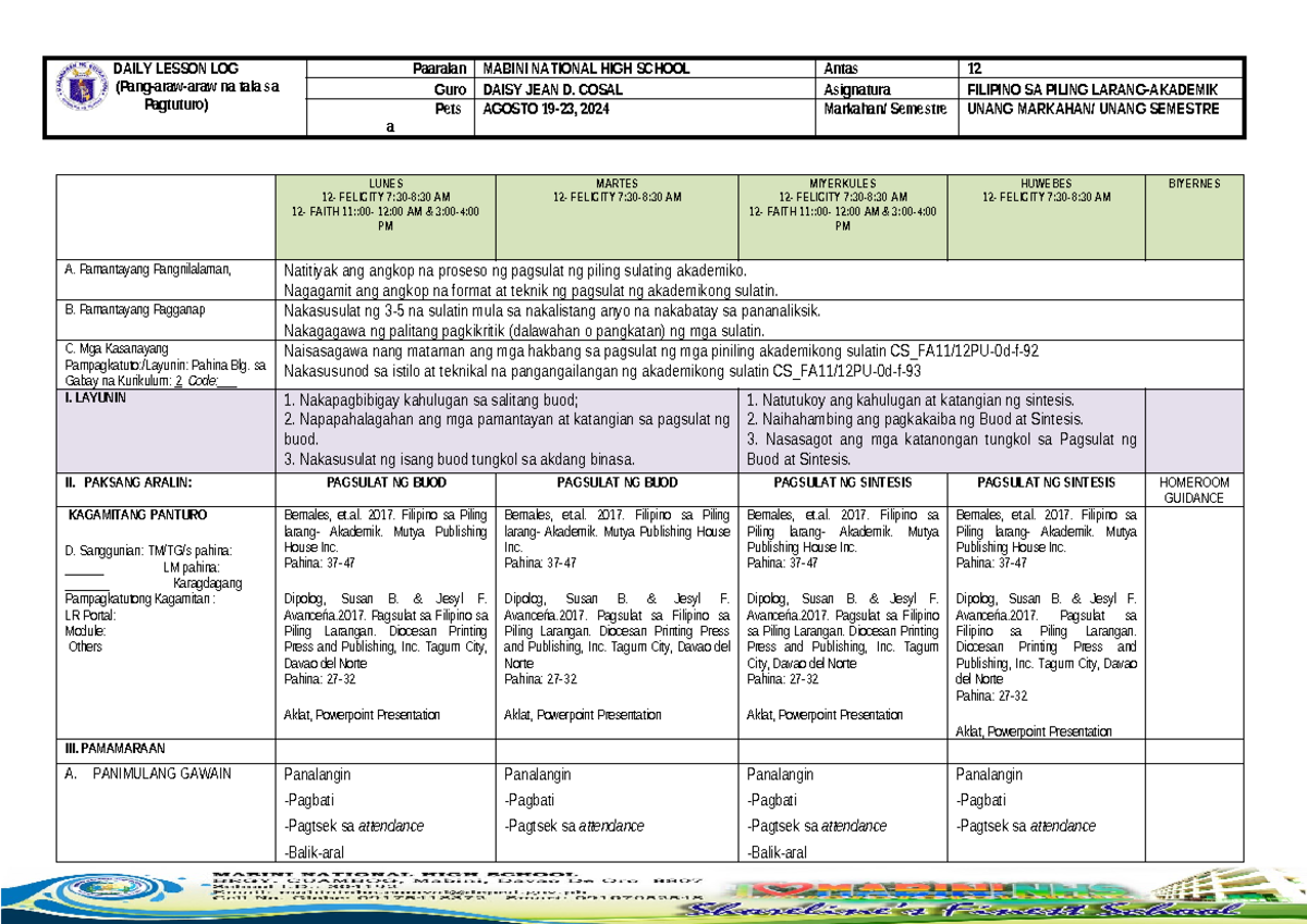 W4-DLL Larang AKAD AUG. 19-22, 2024 - DAILY LESSON LOG (Pang-araw-araw ...