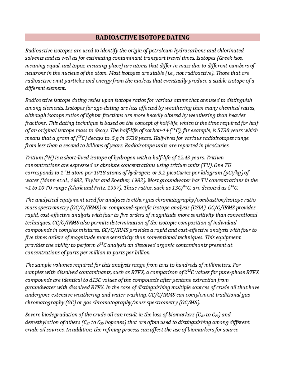 4. Radioactive Isotope Dating - RADIOACTIVE ISOTOPE DATING Radioactive ...