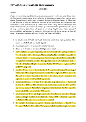EET 463 Illumination Technology - Module 1 Questions - EET 463 ILLUMINATION TECHNOLOGY MODULE 1 ...