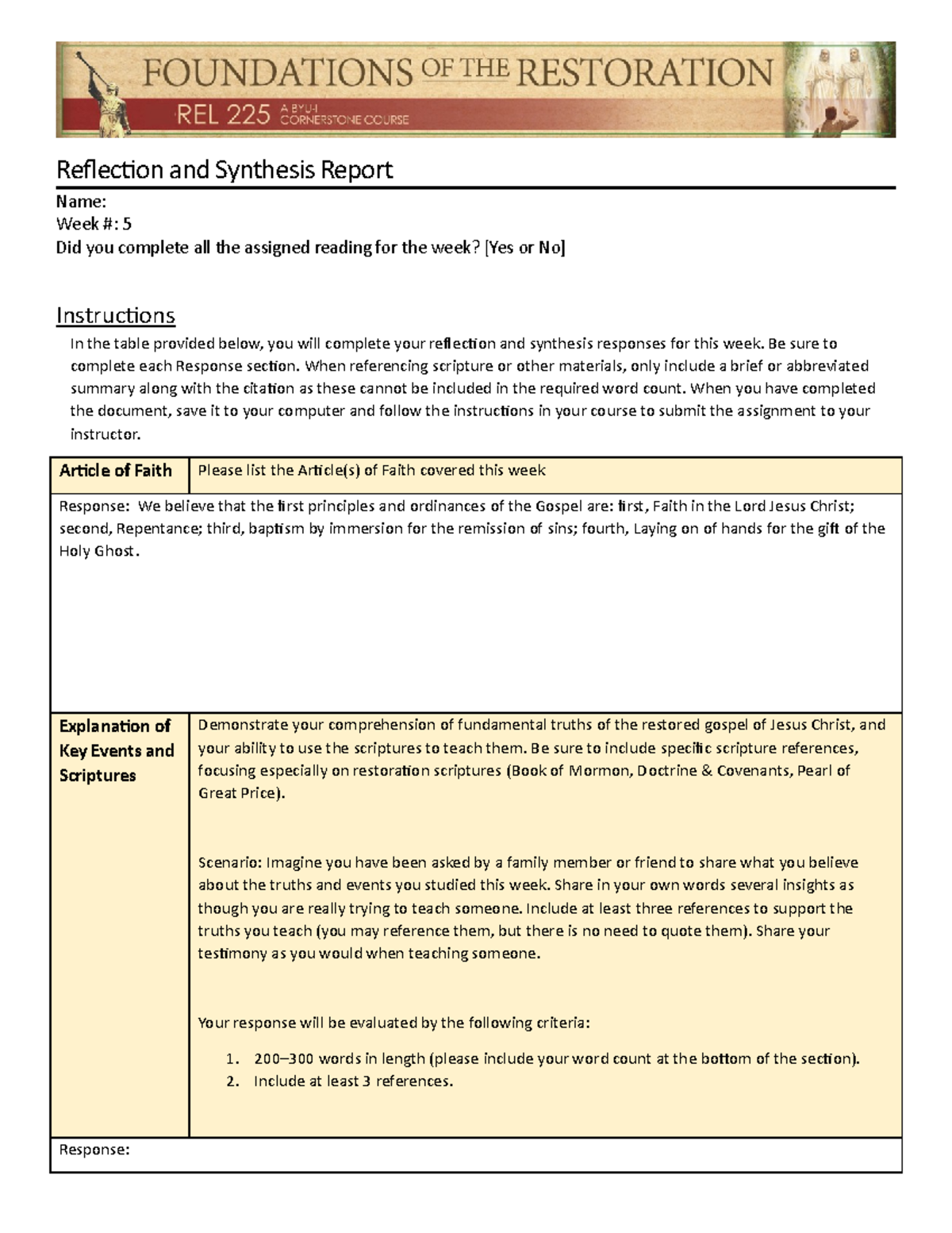 week 5 reflection - Reflection and Synthesis Report Name: Week #: 5 Did ...
