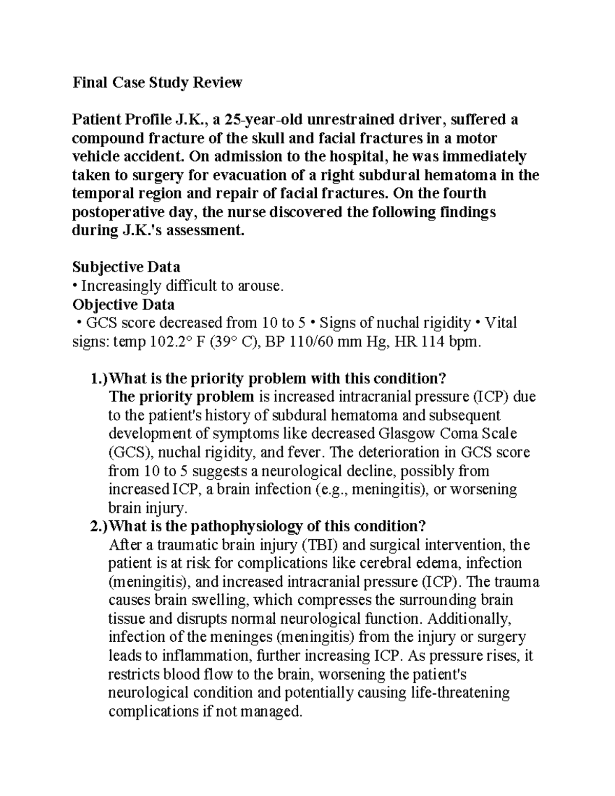 Final Case Study Answer Sheet - Final Case Study Review Patient Profile ...