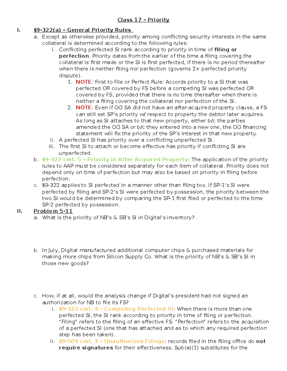 Class 17 - Priority - Class 17 – Priority I. §9-322(a) – General ...