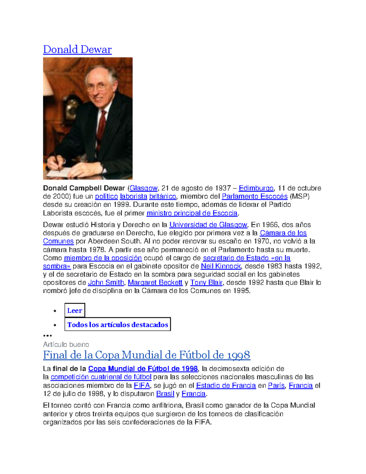 Donald Dewar - Donald Dewar Donald Campbell Dewar (Glasgow, 21 de ...