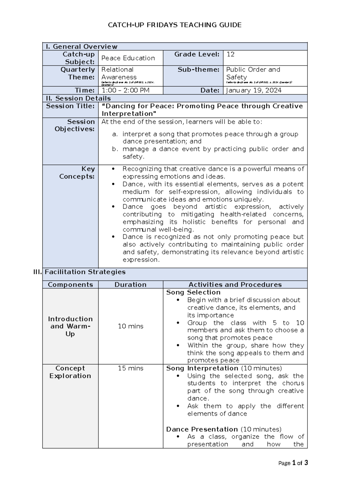 Guide for teachers - CATCH-UP FRIDAYS TEACHING GUIDE I. General ...