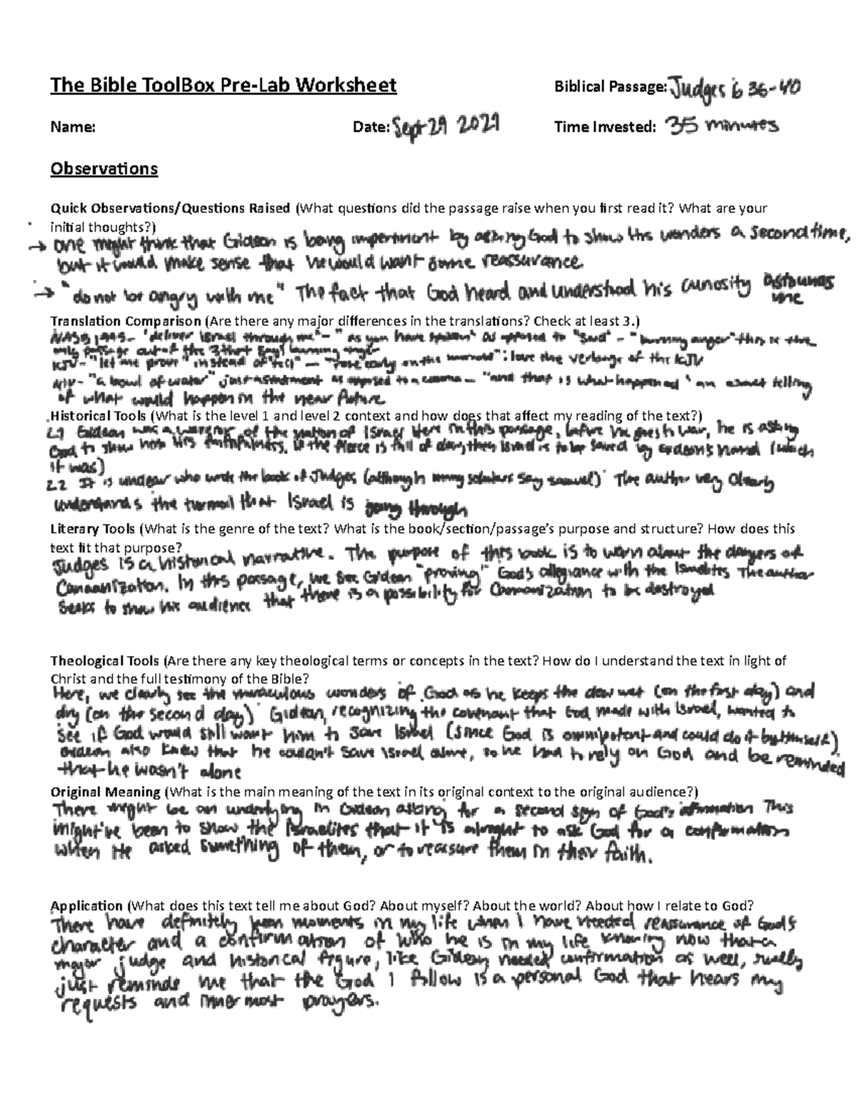 Judges Exegesis - The Bible ToolBox Pre-Lab Worksheet Biblical Passage ...