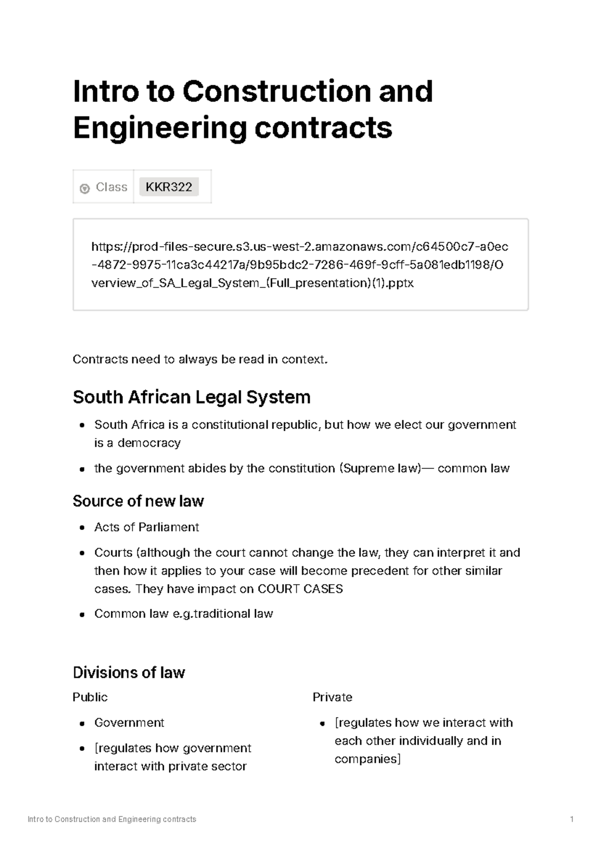 Intro to Construction contracts class notes - Intro to Construction and ...