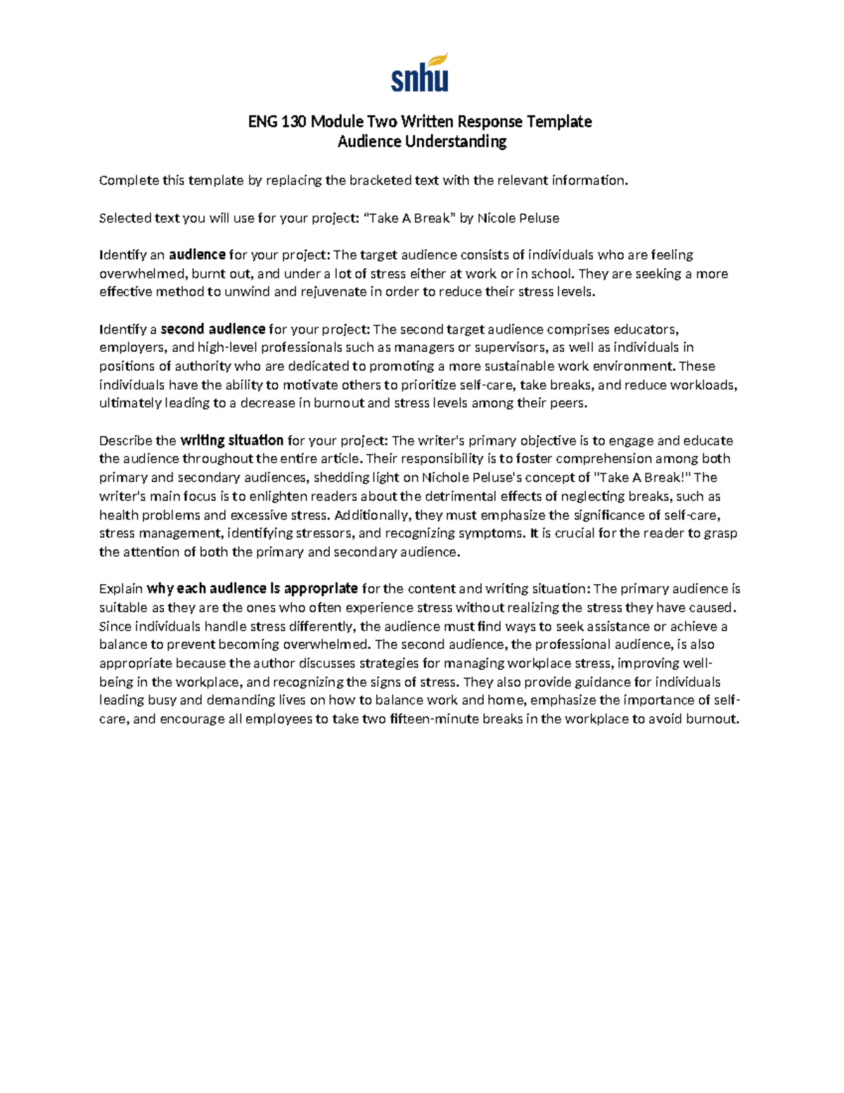 ENG 130 Module Two Written Response - Selected text you will use for ...