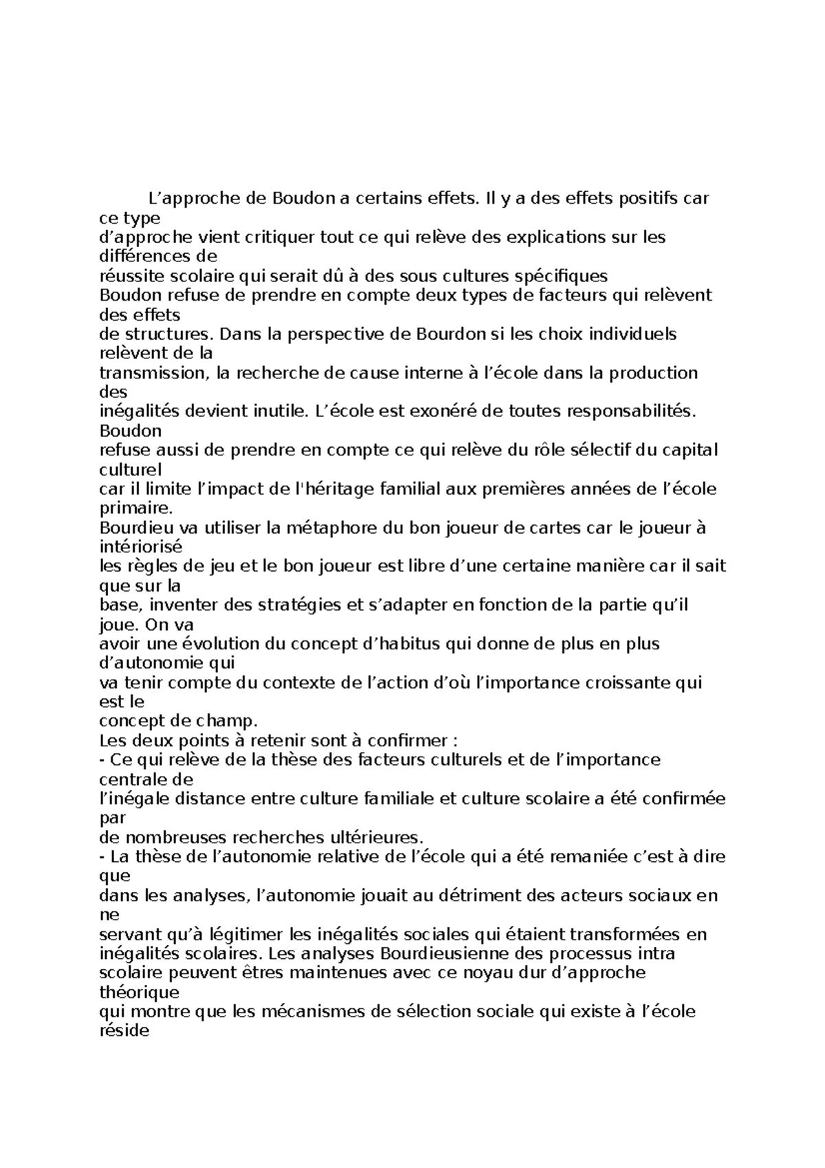 L’approche de Boudon - Il y a des effets positifs car ce type d ...