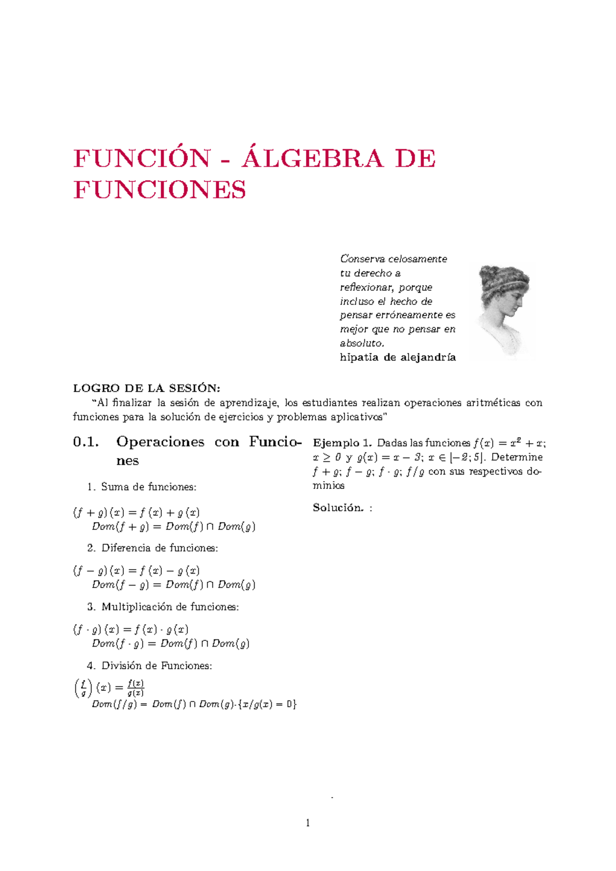 S02.s1 - MPI 1 Algebra DE Funciones - FUNCI ́ON - ́ALGEBRA DE FUNCIONES Conserva celosamente tu ...