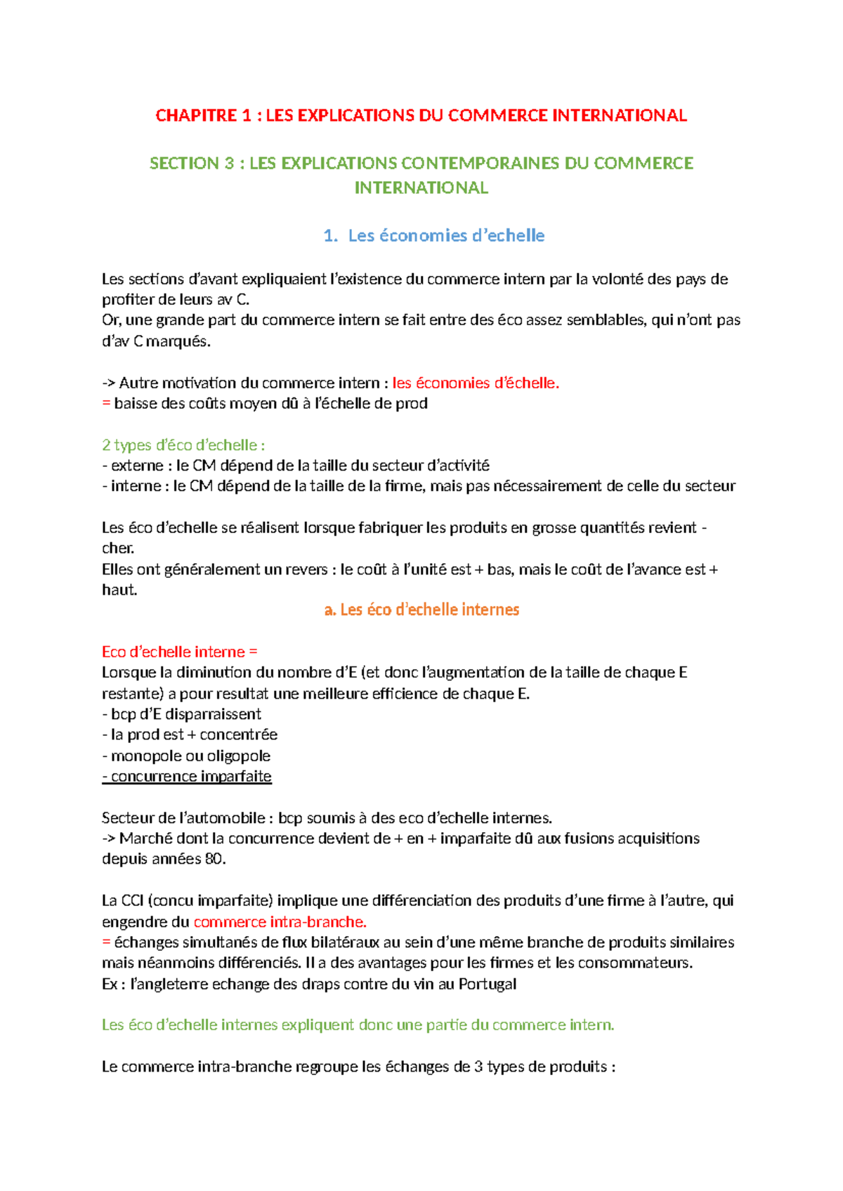 Cours - CHAPITRE 1 SECTION 3 LES EXPLICATIONS DU COMMERCE INTERNATIONAL ...