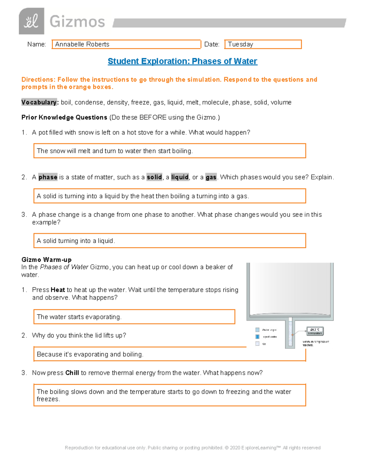 Phases Water SE - Name: Annabelle Roberts Date: Tuesday Student ...