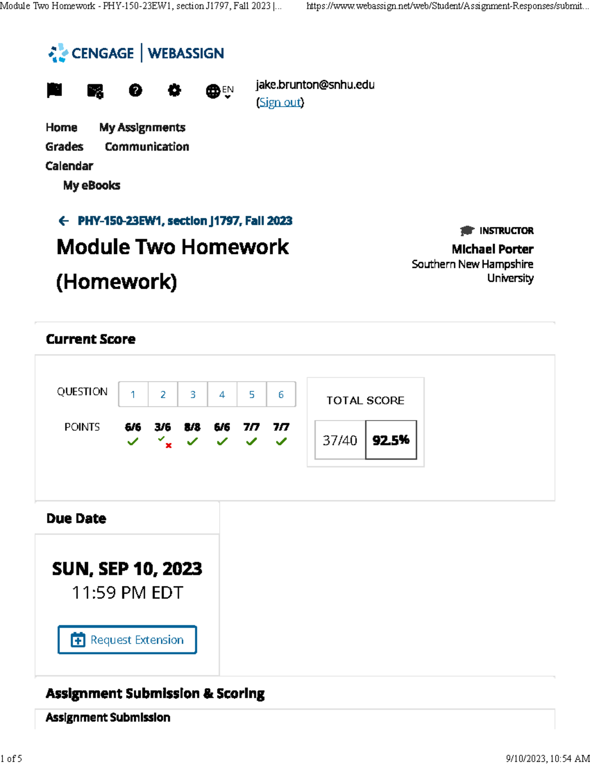 Module Two Homework - PHY-150-23EW1, section J1797, Fall 2023 Web ...