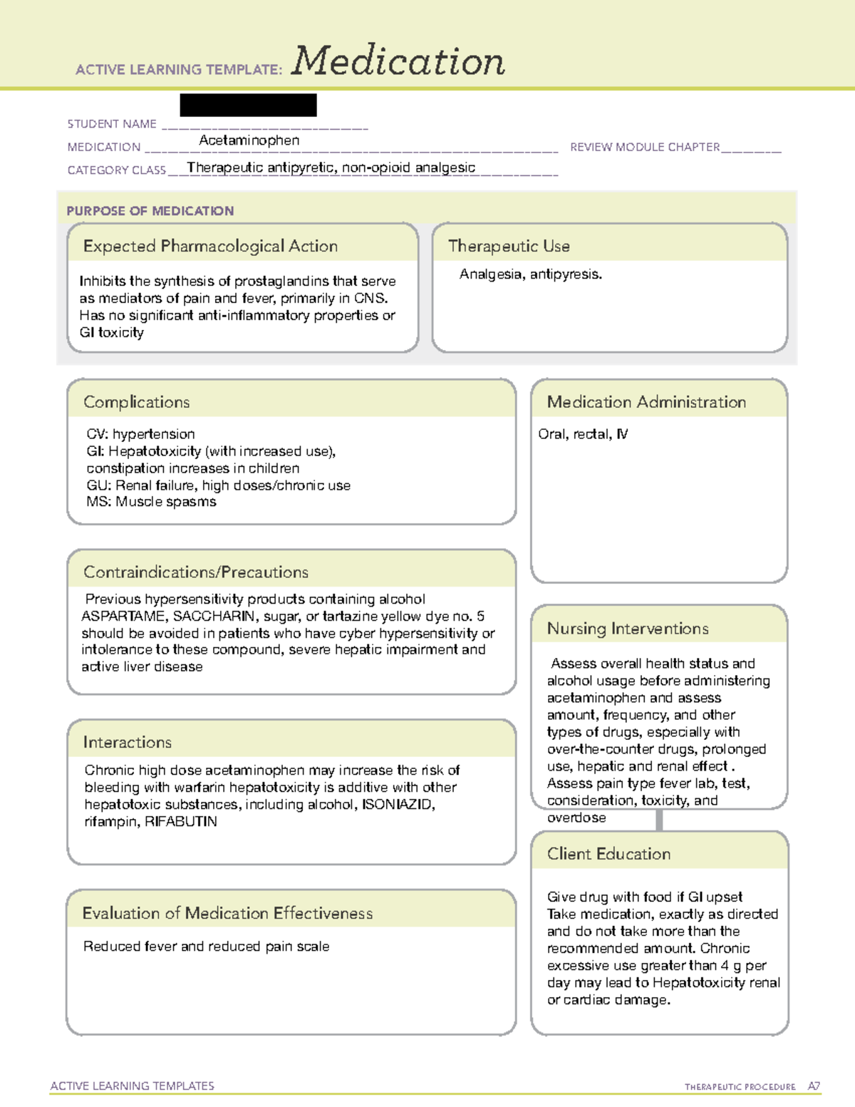 Acetaminophen - ACTIVE LEARNING TEMPLATES THERAPEUTIC PROCEDURE A ...