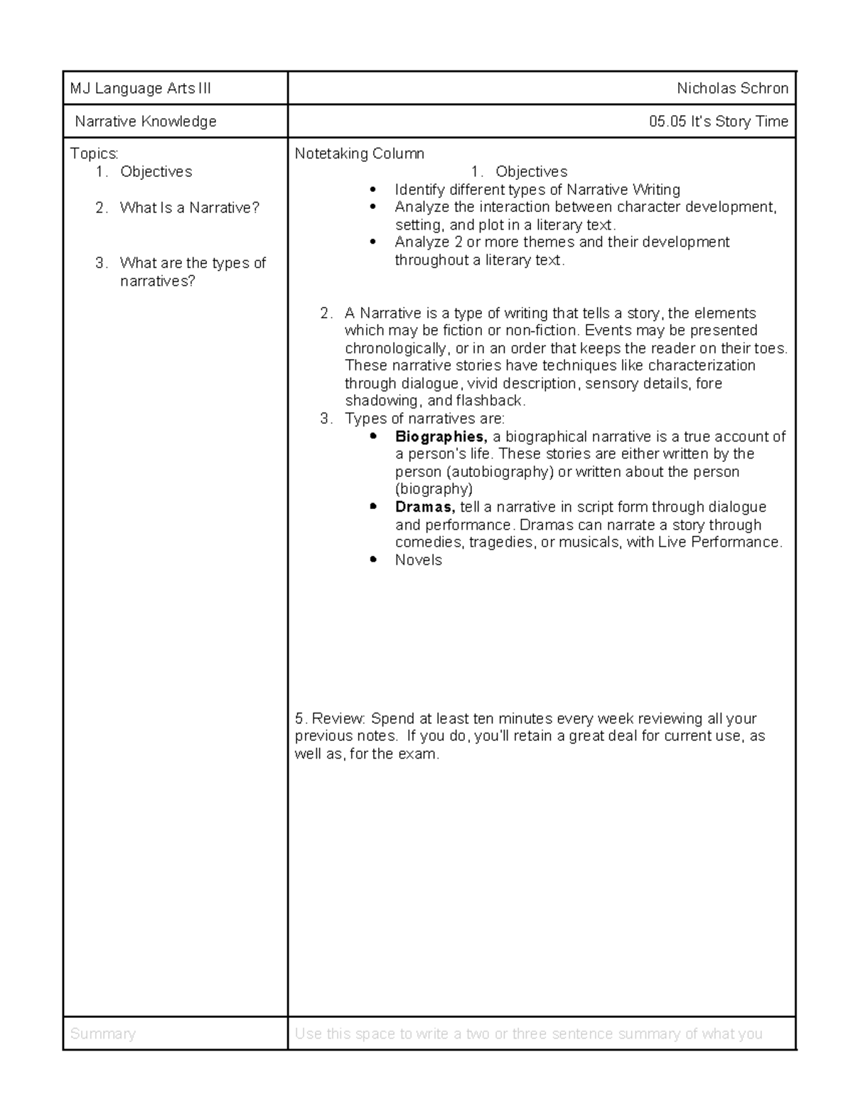 05.05 It's Story Time GN - MJ Language Arts III Nicholas Schron ...