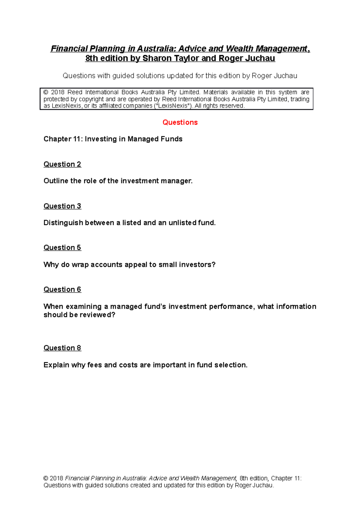 Tutorial Question for Module 6 Managed Funds (2) - Financial Planning ...