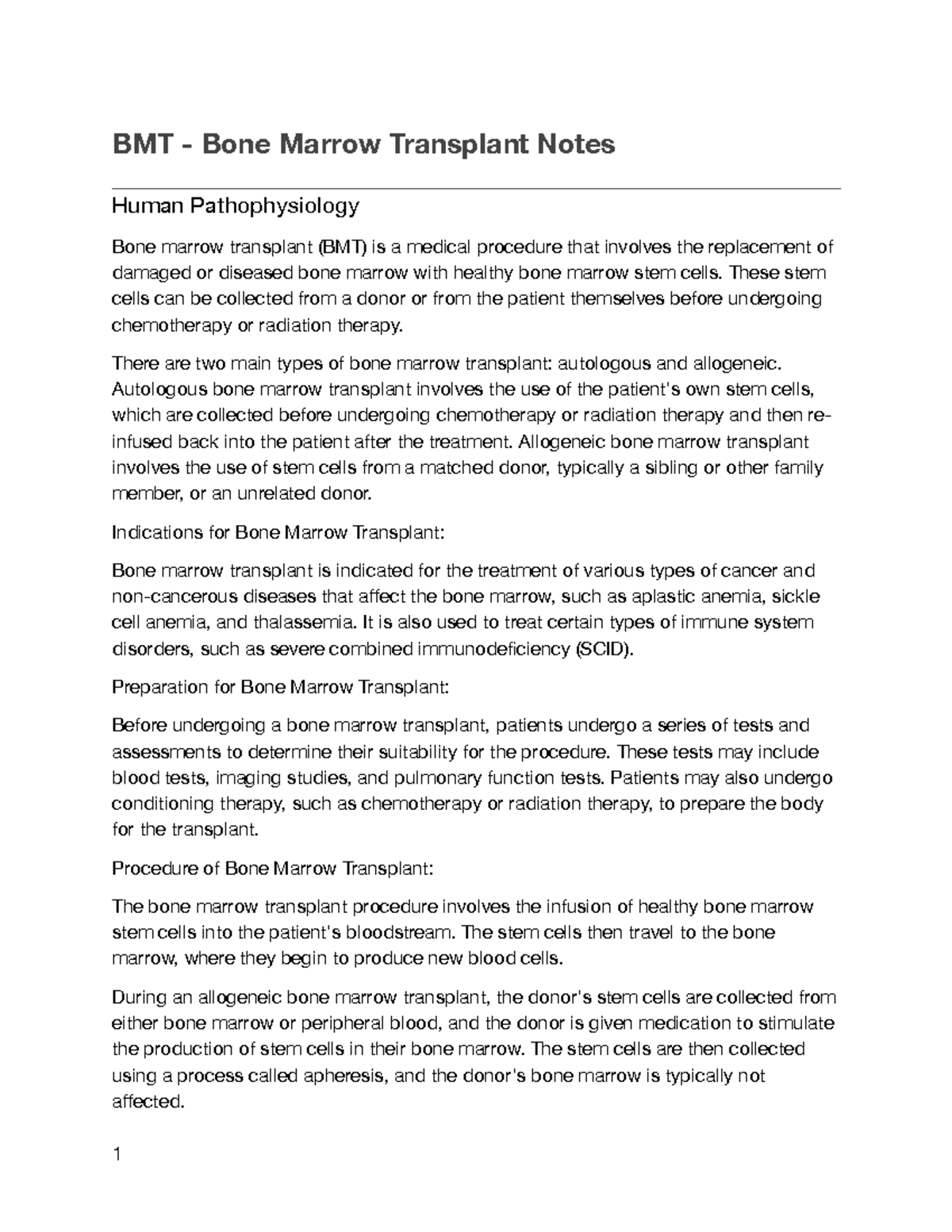 BMT - Bone Marrow Transplant Notes - These stem cells can be collected ...