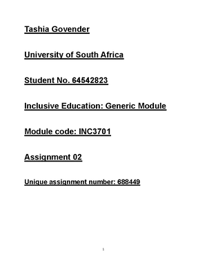 AFL1502 Assignment 10 - TASHIA GOVENDER STUDENT NO. 64542823 UNIVERSITY OF SOUTH AFRICA AFL1502 ...