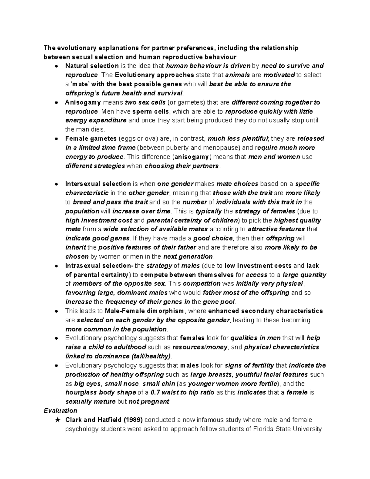 1. Relationships - Notes - The evolutionary explanations for partner ...