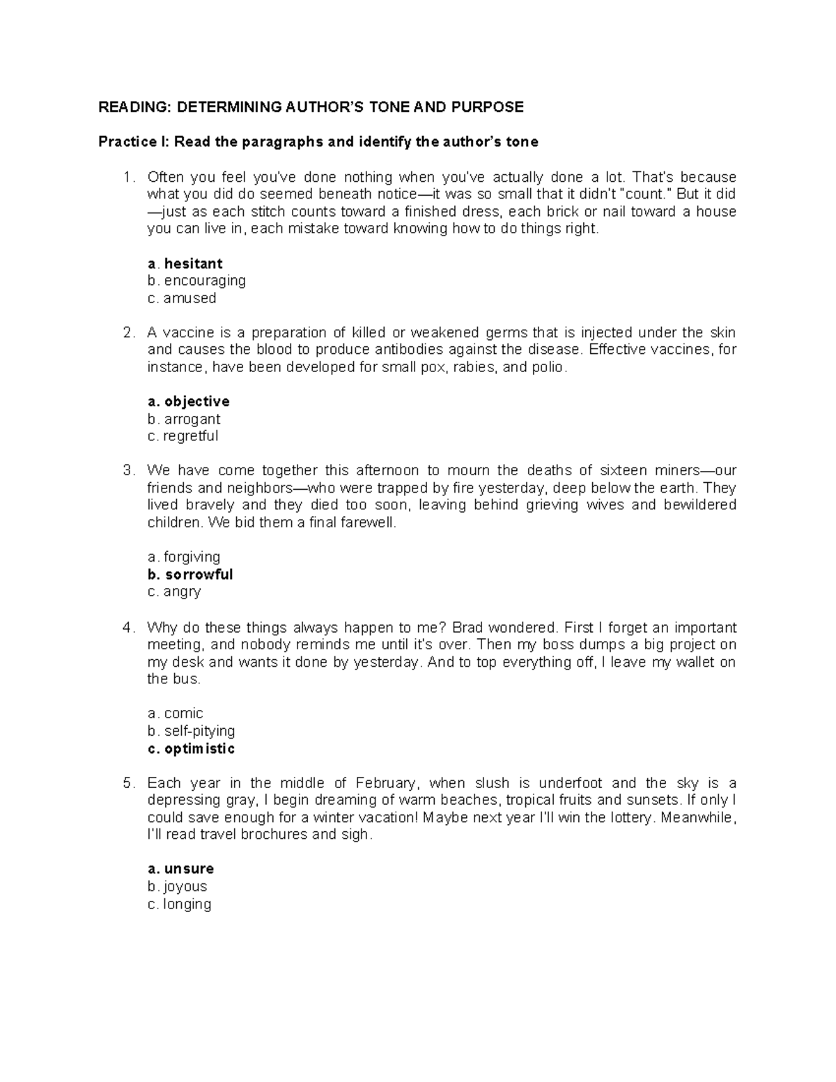 ELC151 WEEK 7 Author s Tone, Purpose Practice - READING: DETERMINING ...