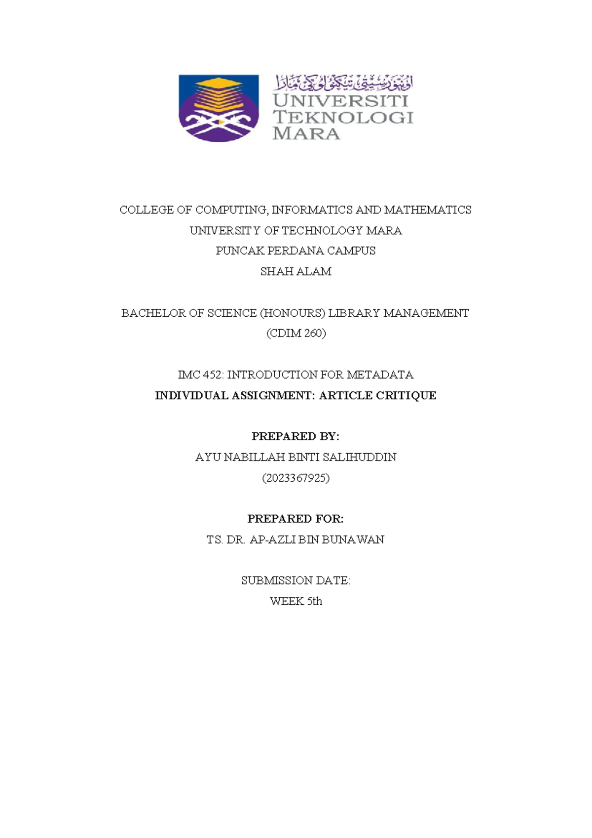 Journal Article Comparasion IMC452 (AYU Nabillah Binti Salihuddin ...