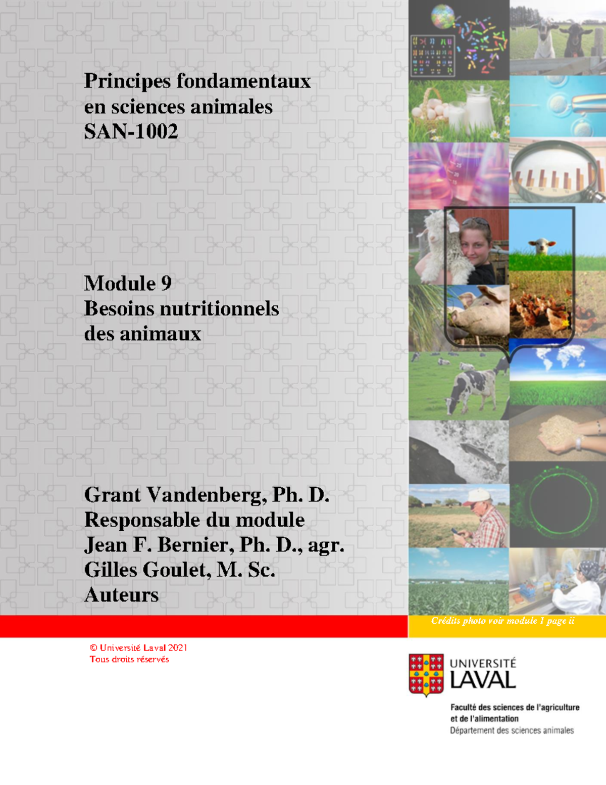SAN1002 module 9 A21 - Besoins nutritionnels des animaux - Crédits ...