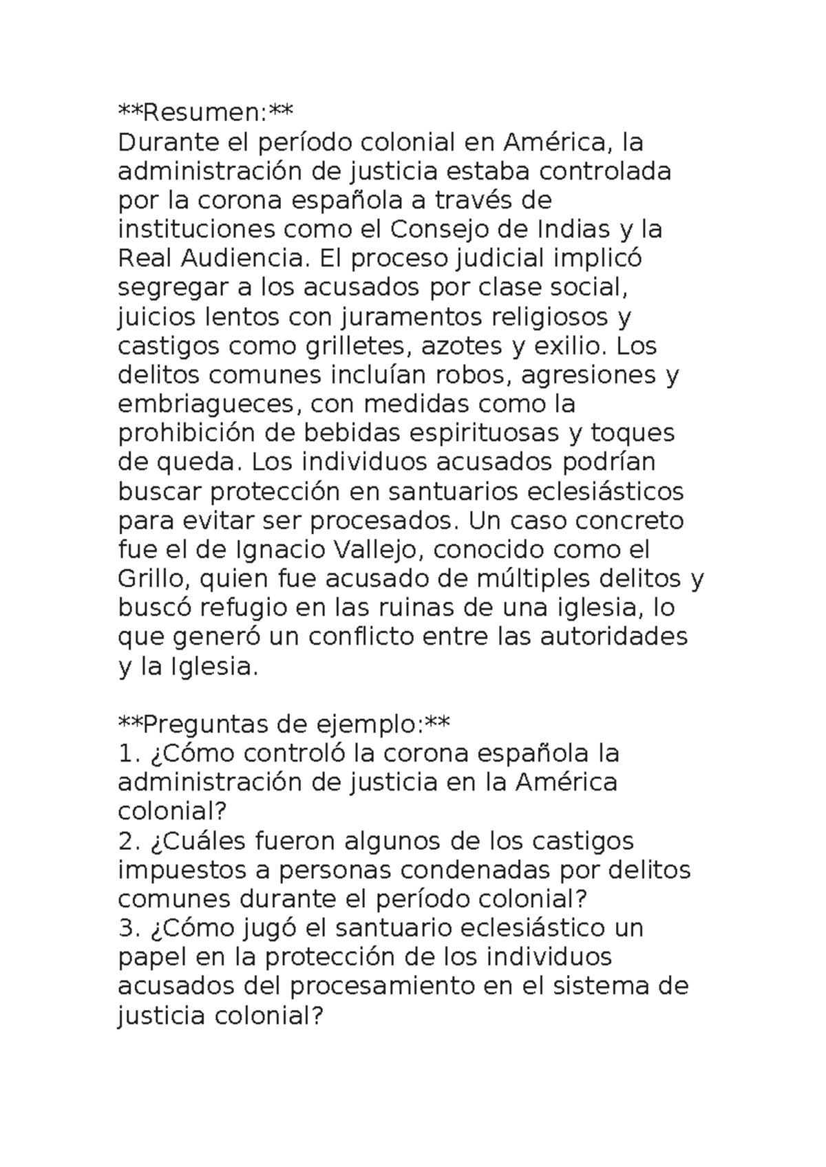 administracion de justicia colonial y actual - Resumen: Durante el ...