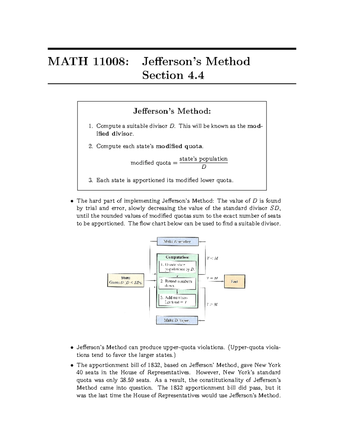 Jefferson's Method - MATH 11008: Method Section 4 Method: 1. Compute a ...