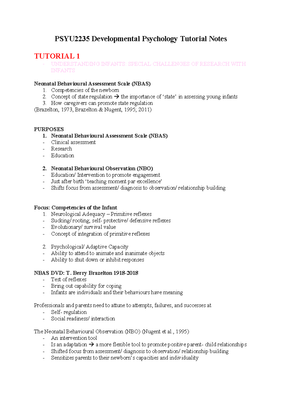 PSYU2235 Developmental Psychology Tutorial Notes - Competencies of the ...