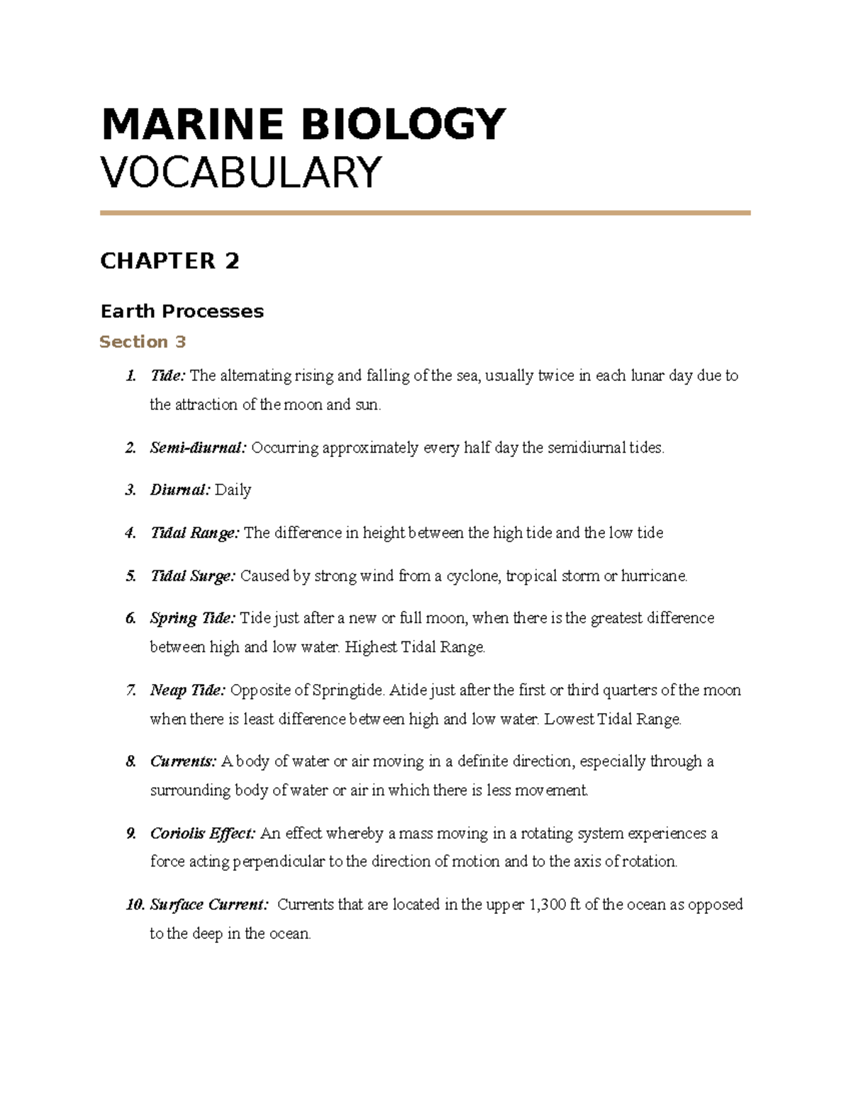 Earth processes chapter 2 section 3 vocabulary - MARINE BIOLOGY ...