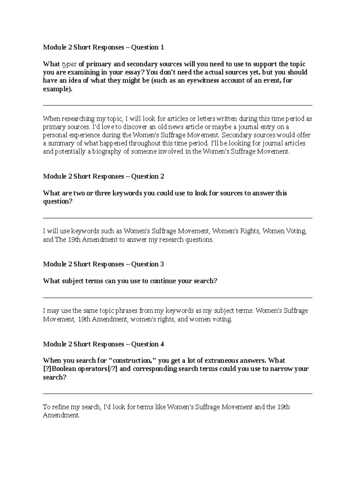 HIS 200 Short Response Module 2 - Module 2 Short Responses – Question 1 ...
