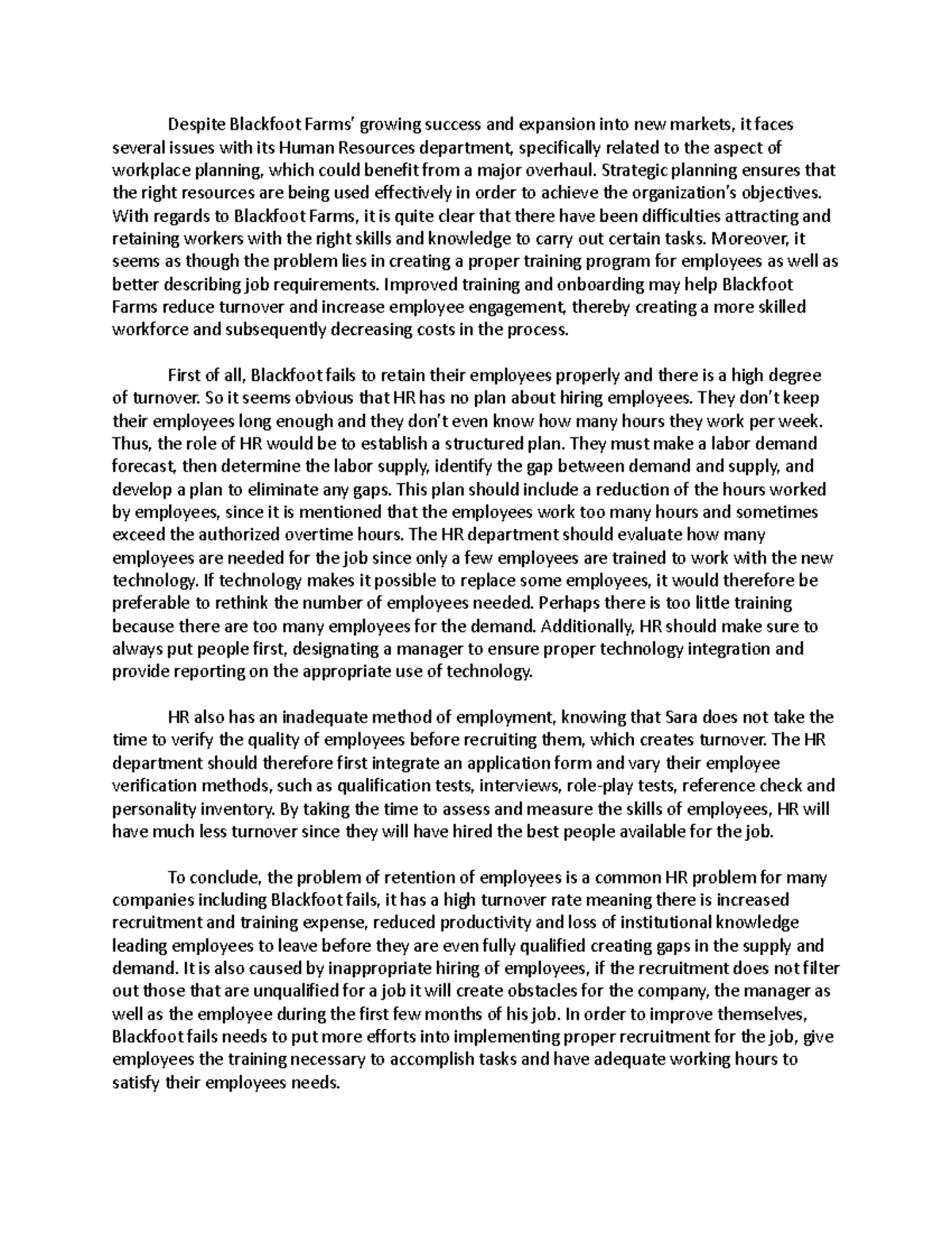 essay example exam mana 362 - Despite Blackfoot Farms’ growing success ...