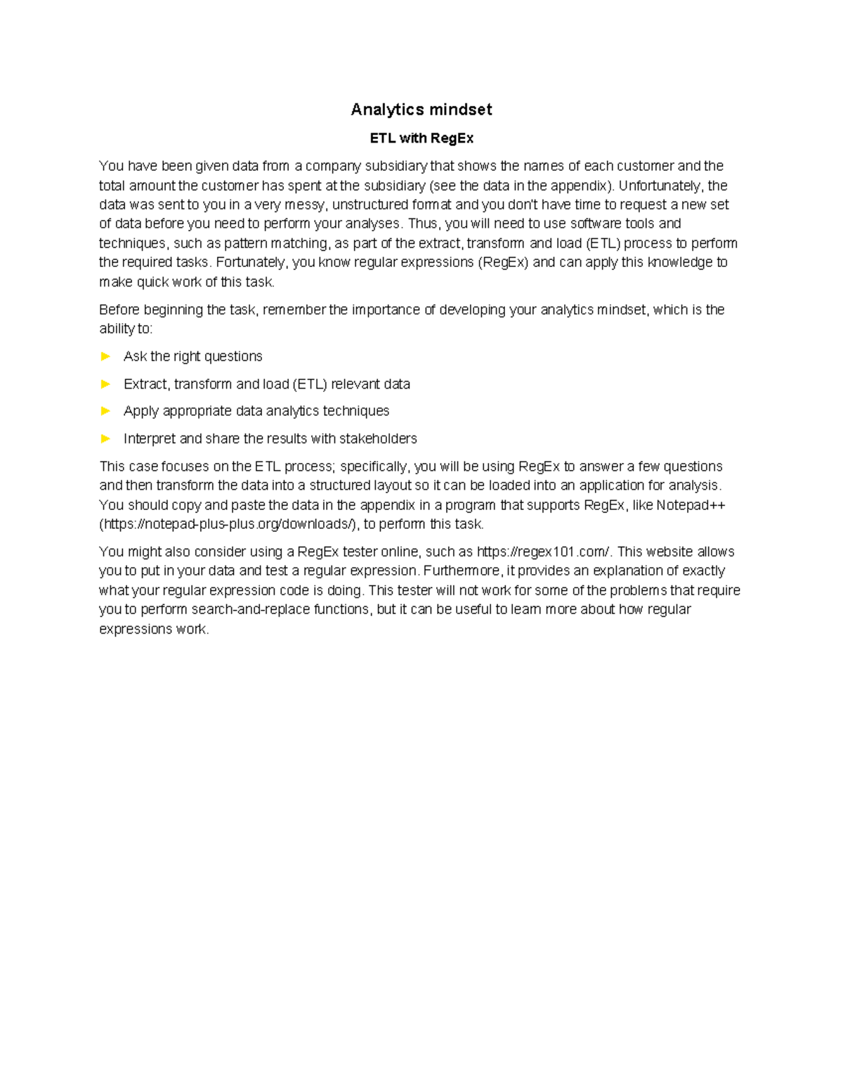 CASE- ETL with Reg Ex - Case study - Analytics mindset ETL with RegEx ...