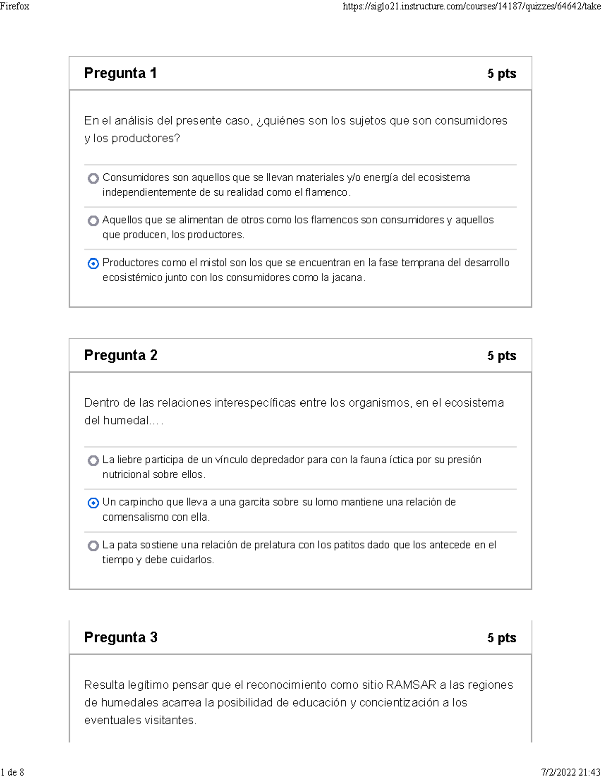 Examen-TP1-90% - Trabajo Practico N° 1 - 90% - intento 1 - Biologia y Medio ambiente - Pregunta ...