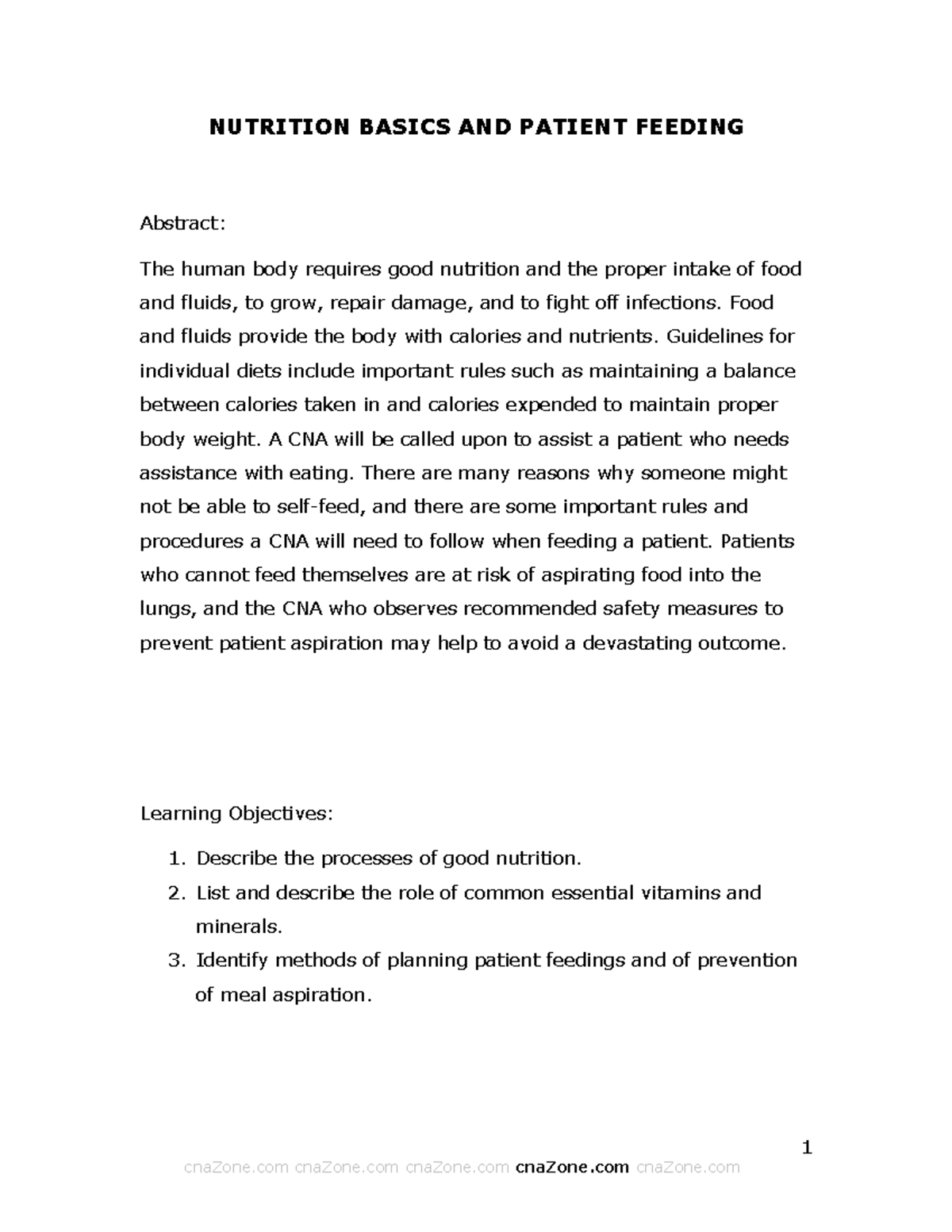 Nutrition Basics and Patient Feeding Ceu - 1 NUTRITION BASICS AND ...