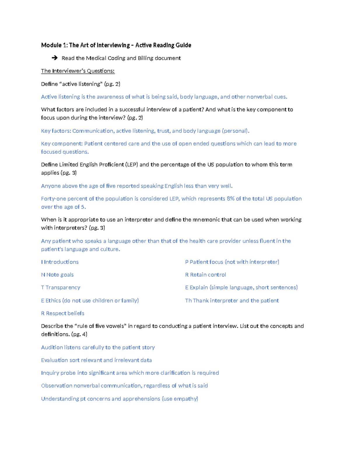 Art of Interviewing Active Reading Guide with Telehealth complete ...