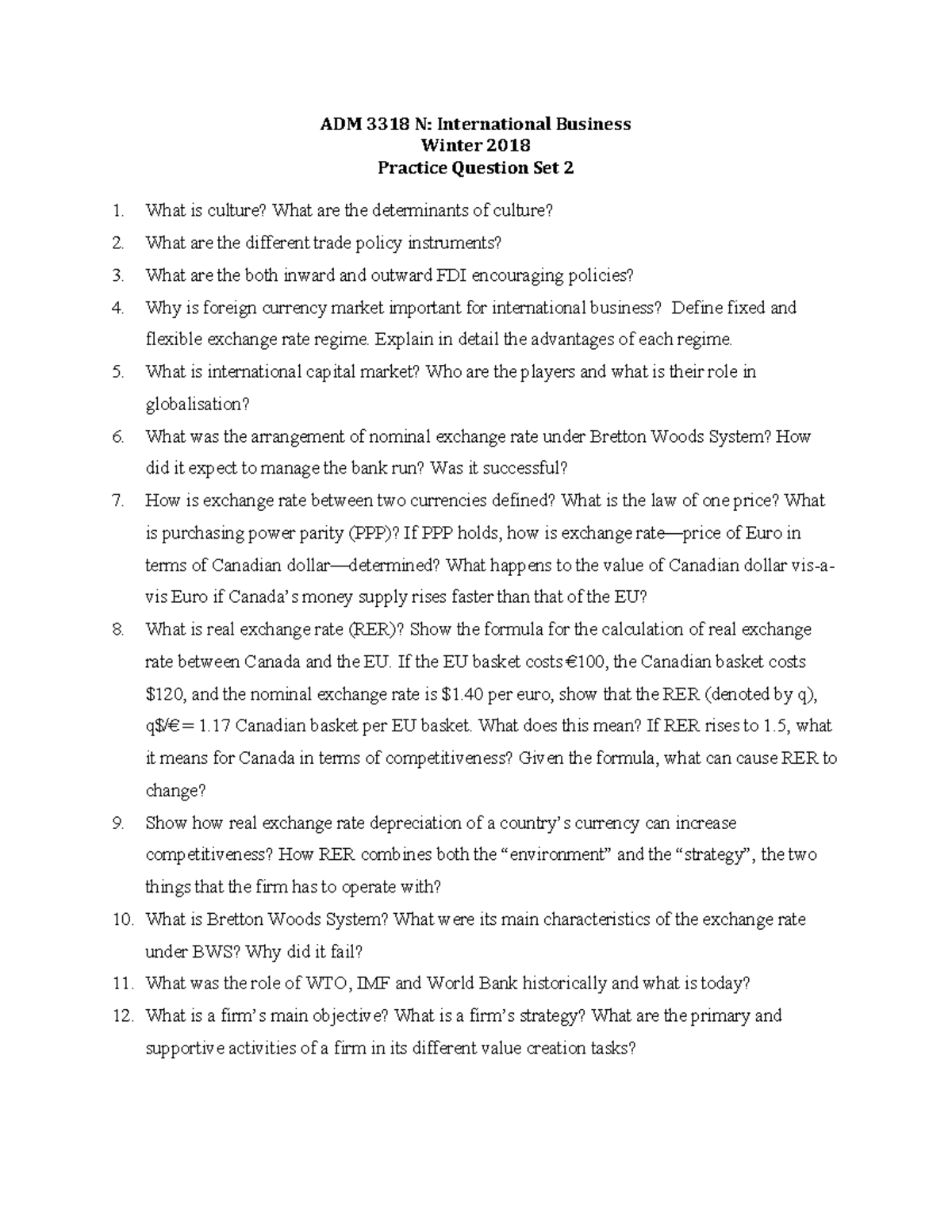 Practice Question Set 2 - 1. ADM 3318 N: International Business Winter ...