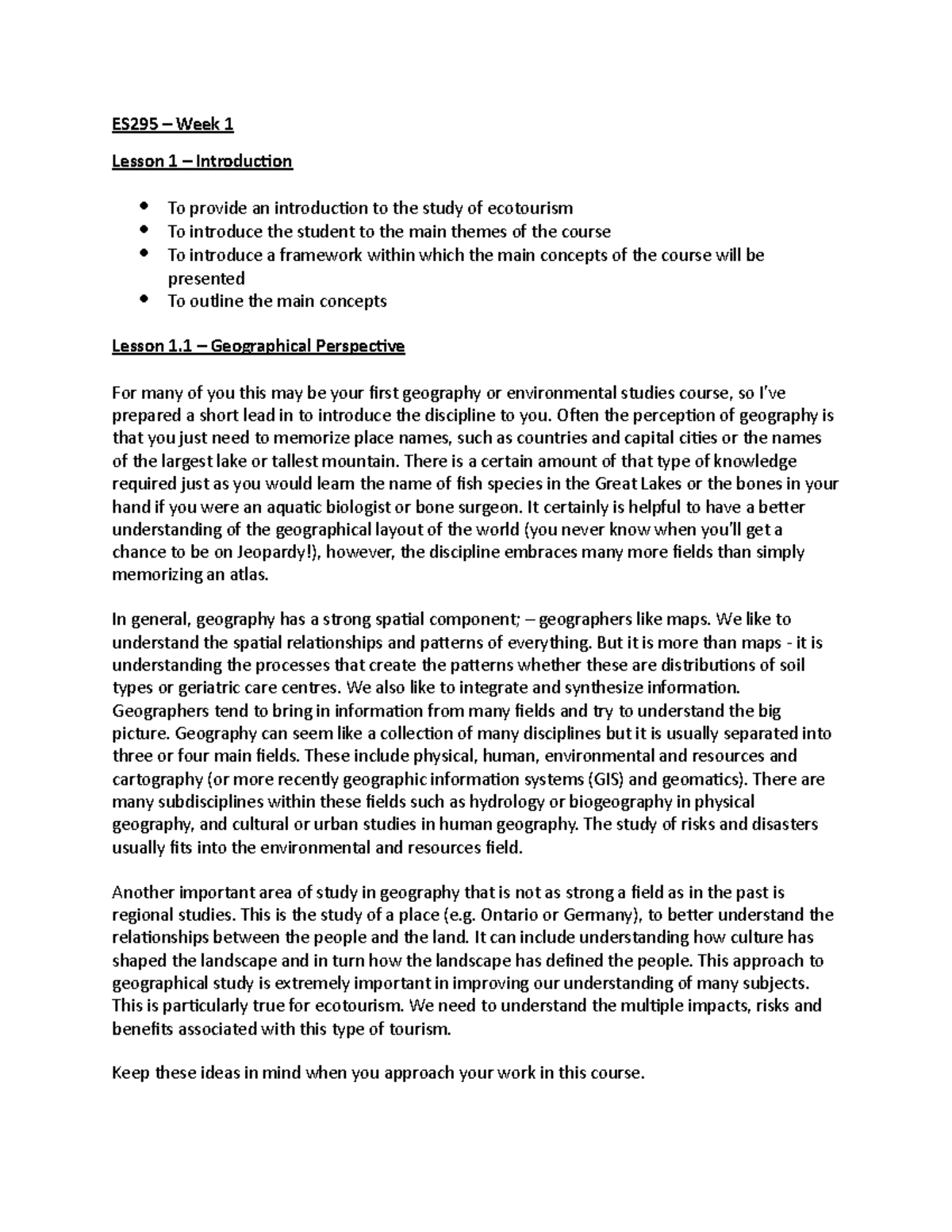 ES295 Week1 Notes - ES295 – Week 1 Lesson 1 – Introduction To provide ...