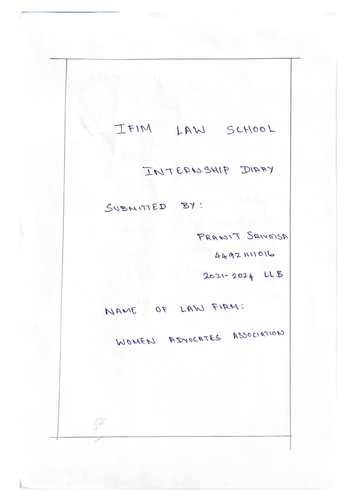 1 - Internship diary - IFIM LAW SCHOOL INTERNSHIP DIARY SUBNITTED ...