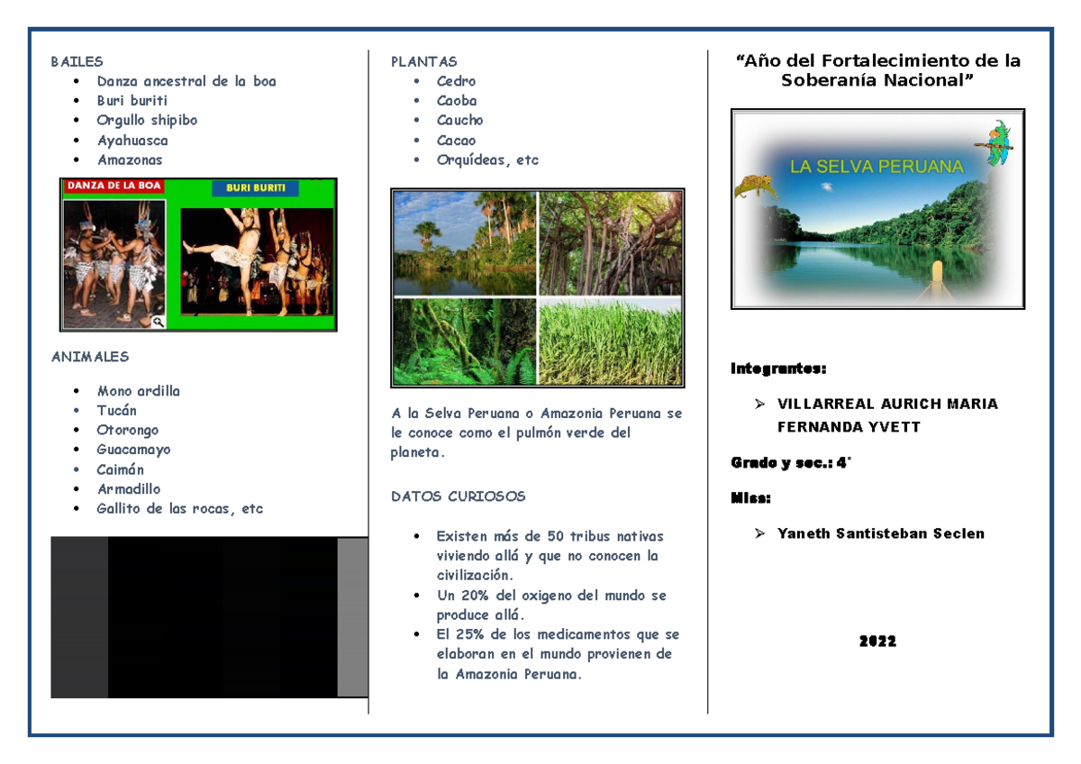 Triptico Selva - BAILES Danza ancestral de la boa Buri buriti Orgullo shipibo Ayahuasca - Studocu