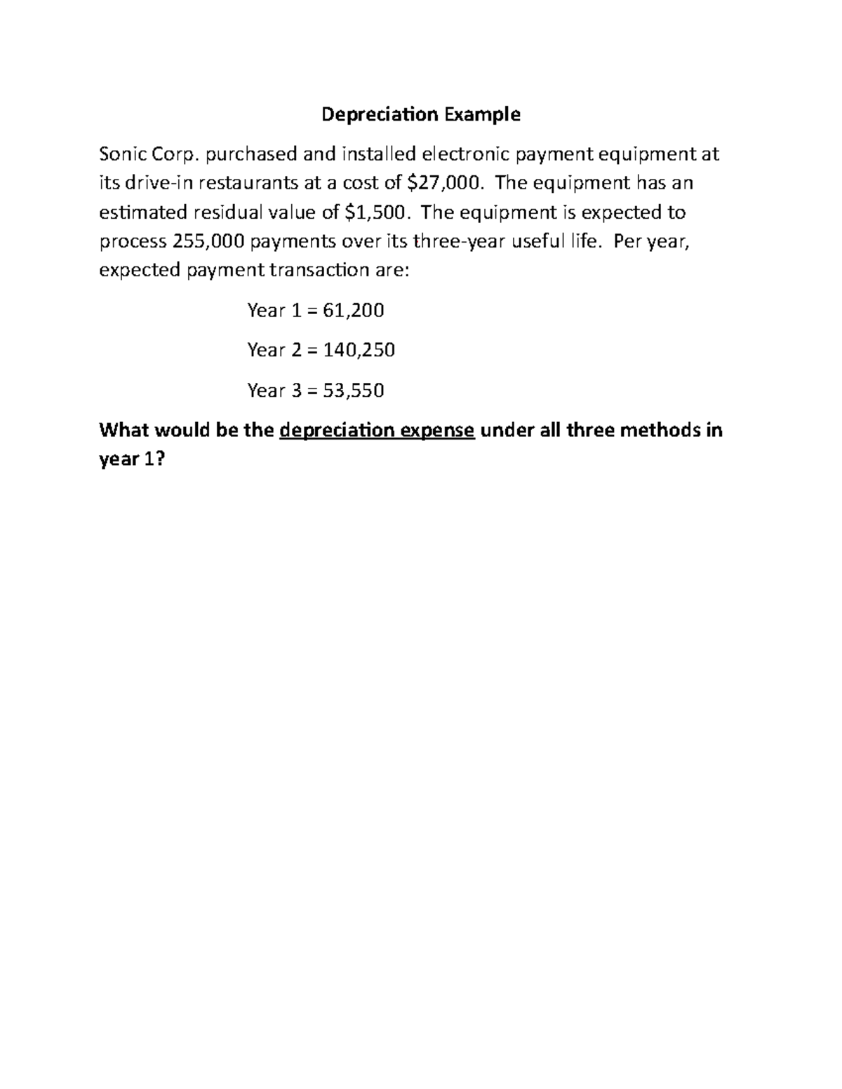 Chapter 9 - Depreciation Methods Notes - Depreciation Example Sonic ...