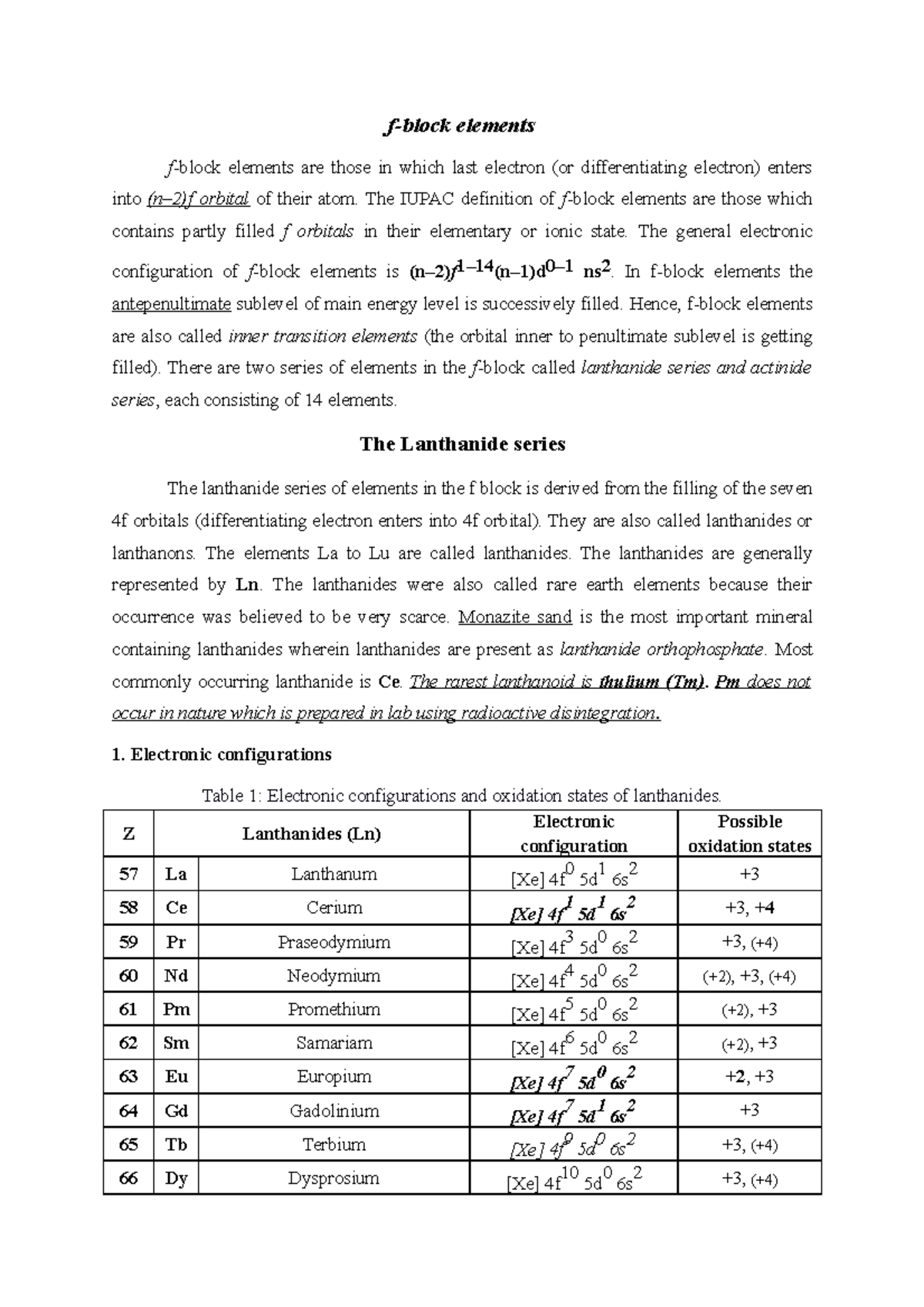 F- Block elements Chemistry. study Notes - f-block elements f -block ...